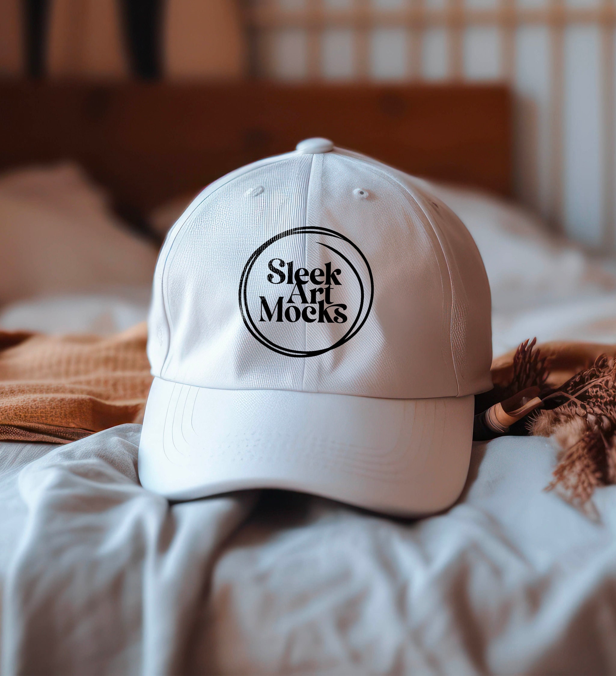 White Cap Mockup, White Hat Mock-up, Bob Hat Mock, Unisex Baseball Hat ...