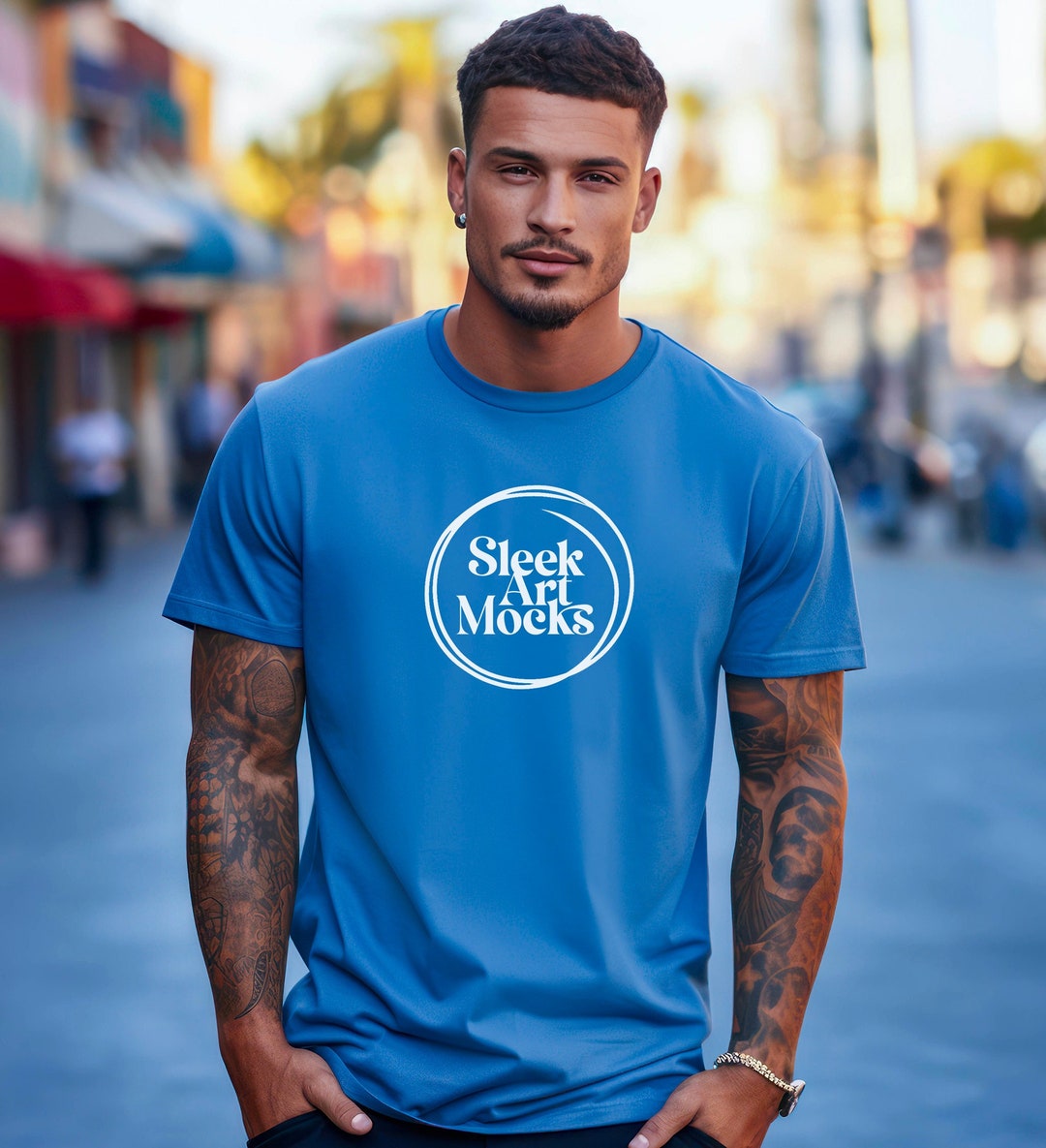 Iris Blue Gildan 64000 T-shirt Mockup, Blue T-shirt, Styled T-shirt ...