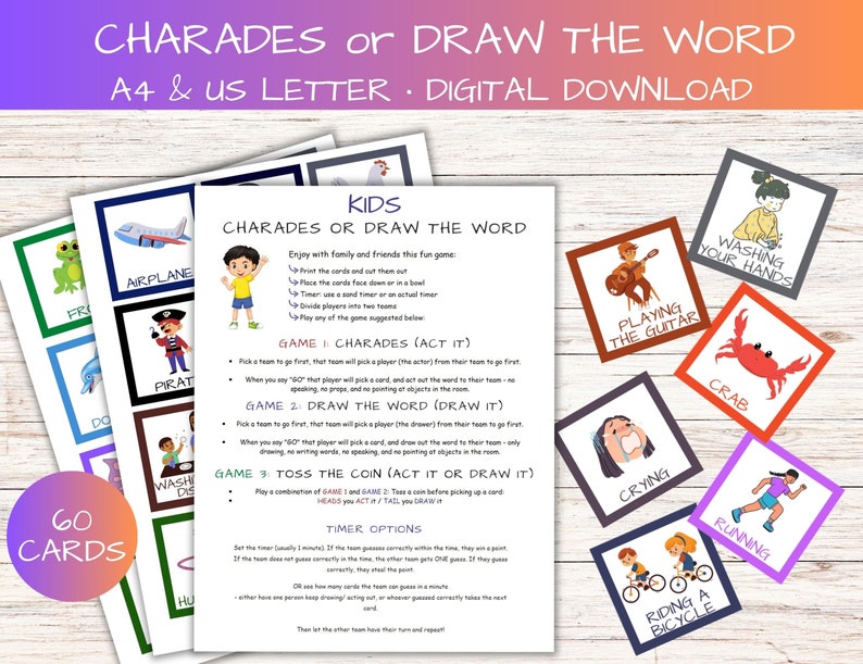 Kids Charades or Draw the Word - Digital Download - Etsy