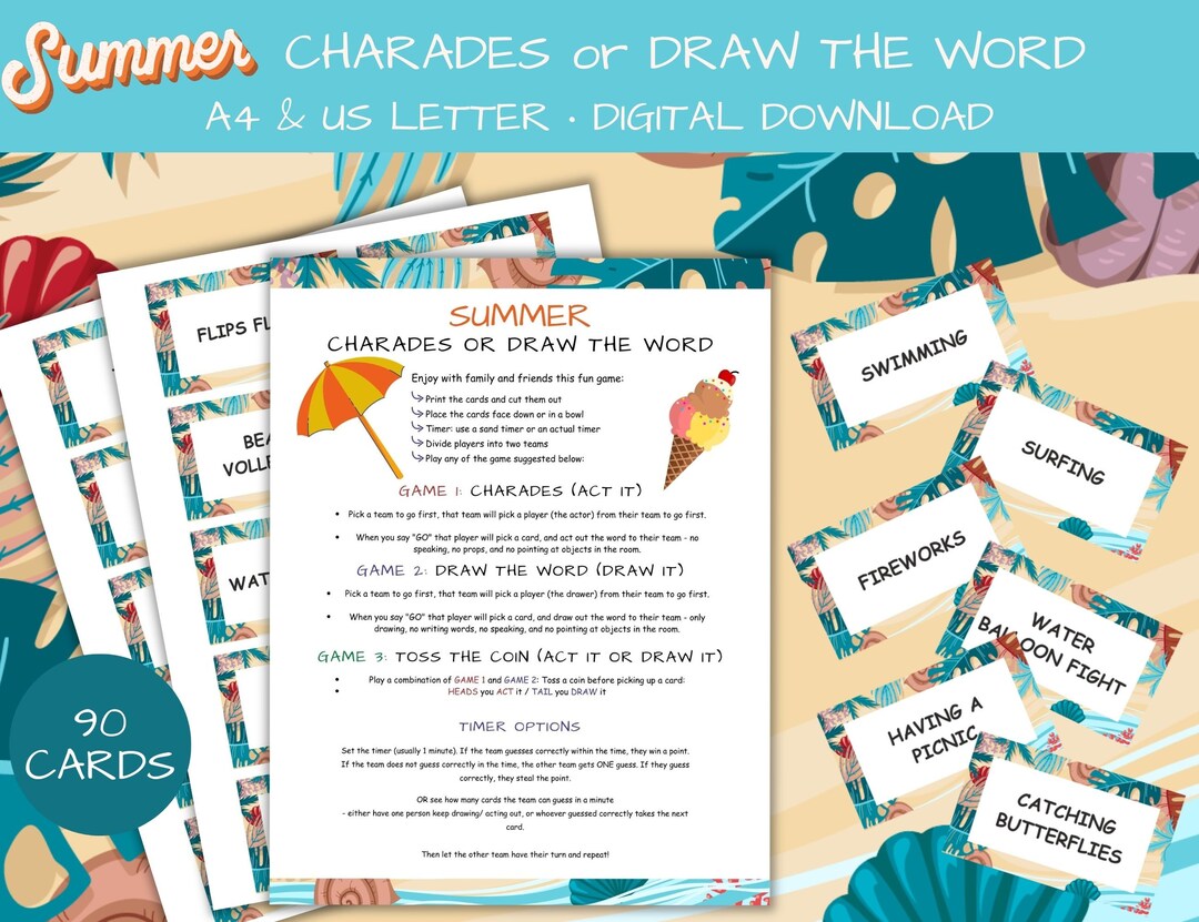 Summer Charades or Draw the Word - Digital Download - Etsy
