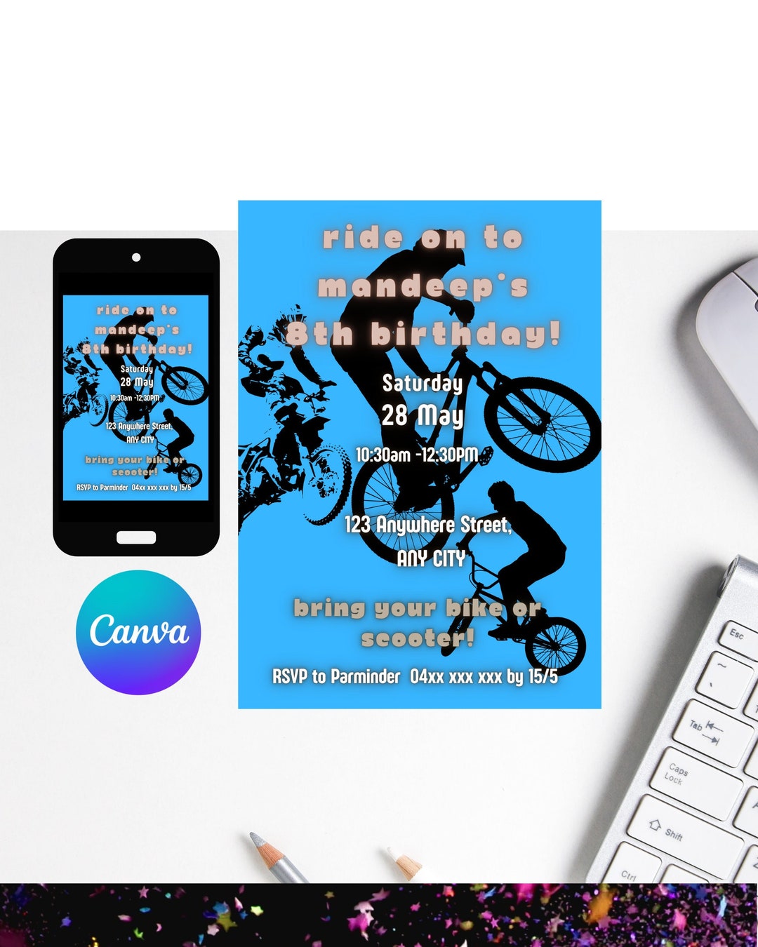 INSTANT DOWNLOAD Bmx Bicycle Birthday Invitations Printable Instant ...