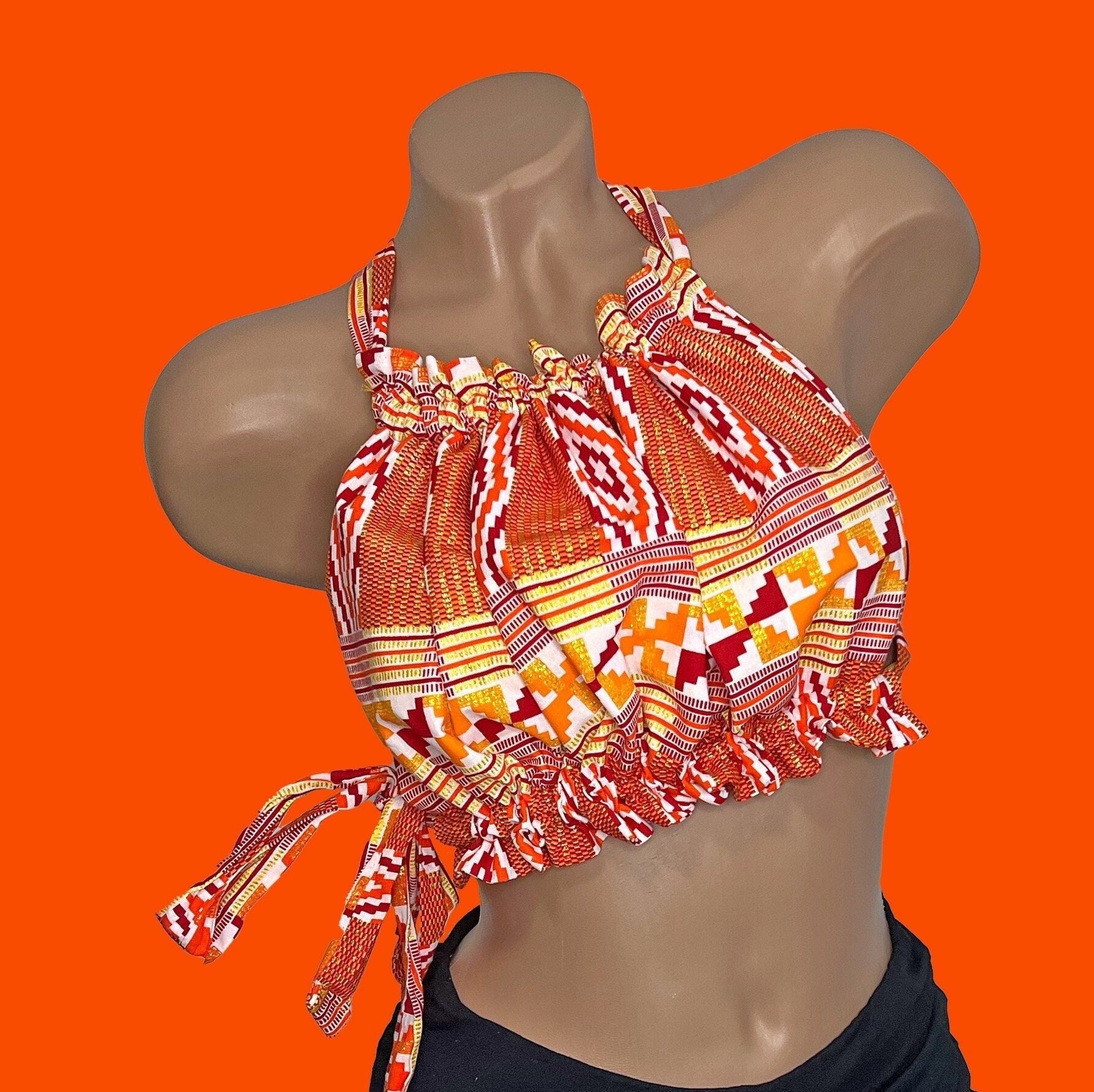 African Print Kente Crop Top Summer Halter Top Vacation Open Back ...