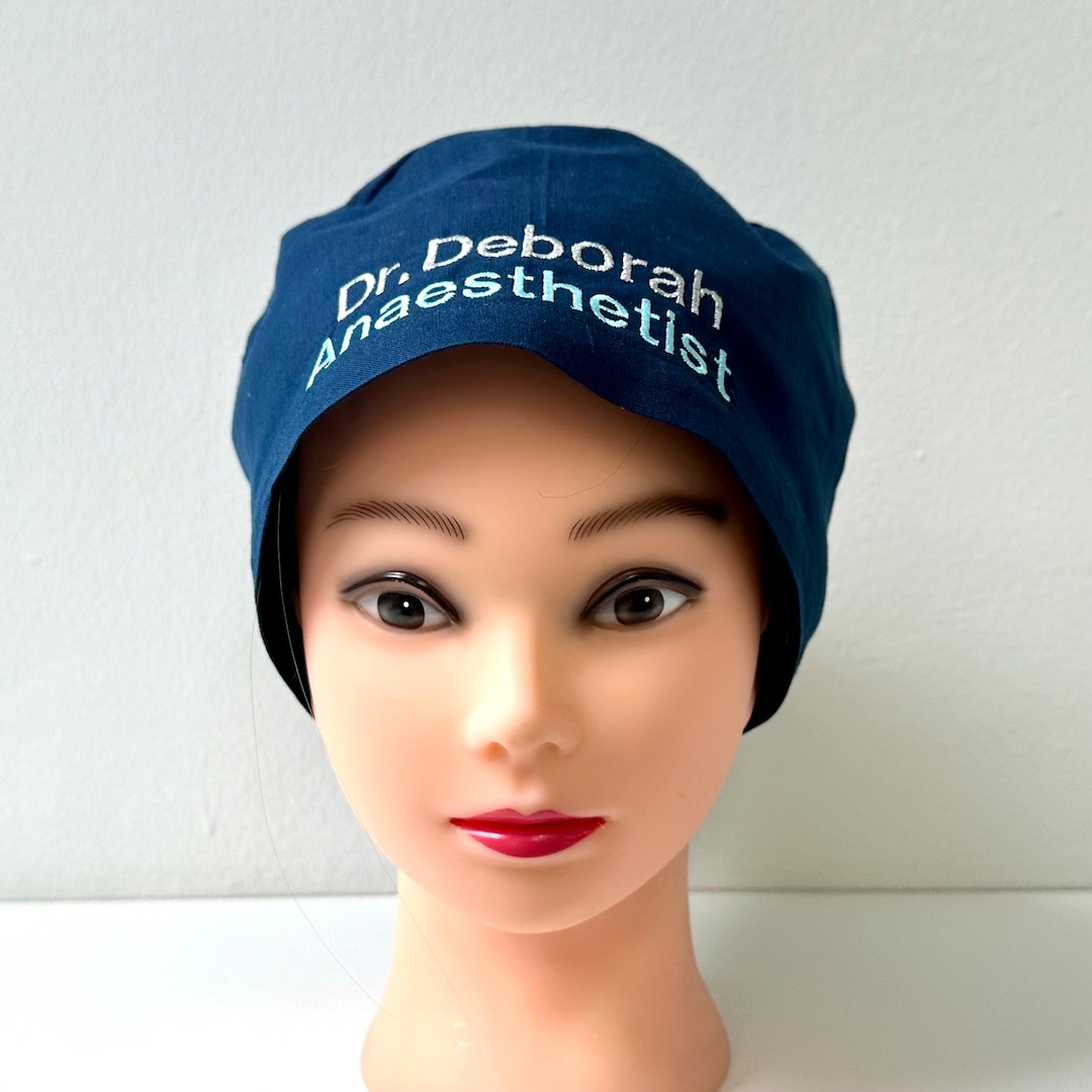 Navy Surgical Scrub Cap, Unisex, Elasticated, Plain Personalised Blue ...