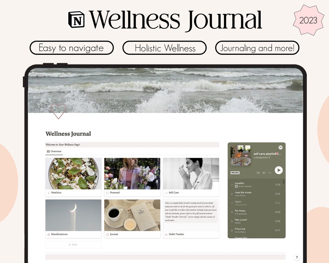 Notion Wellness Journal Template | Meal Planner, Digital Journal, Habit ...