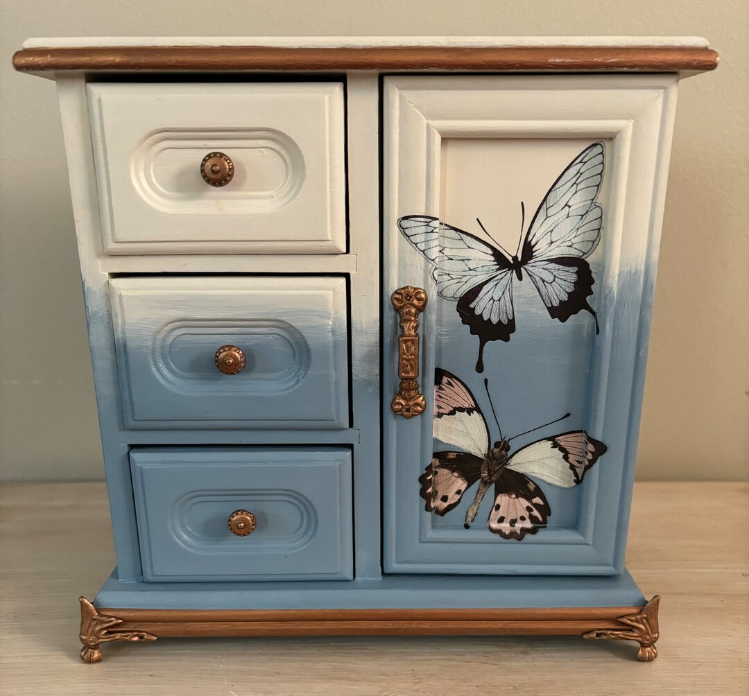 Butterfly Jewelry Box, Blue Jewelry Box, Painted Jewelry Box, Upcycled ...