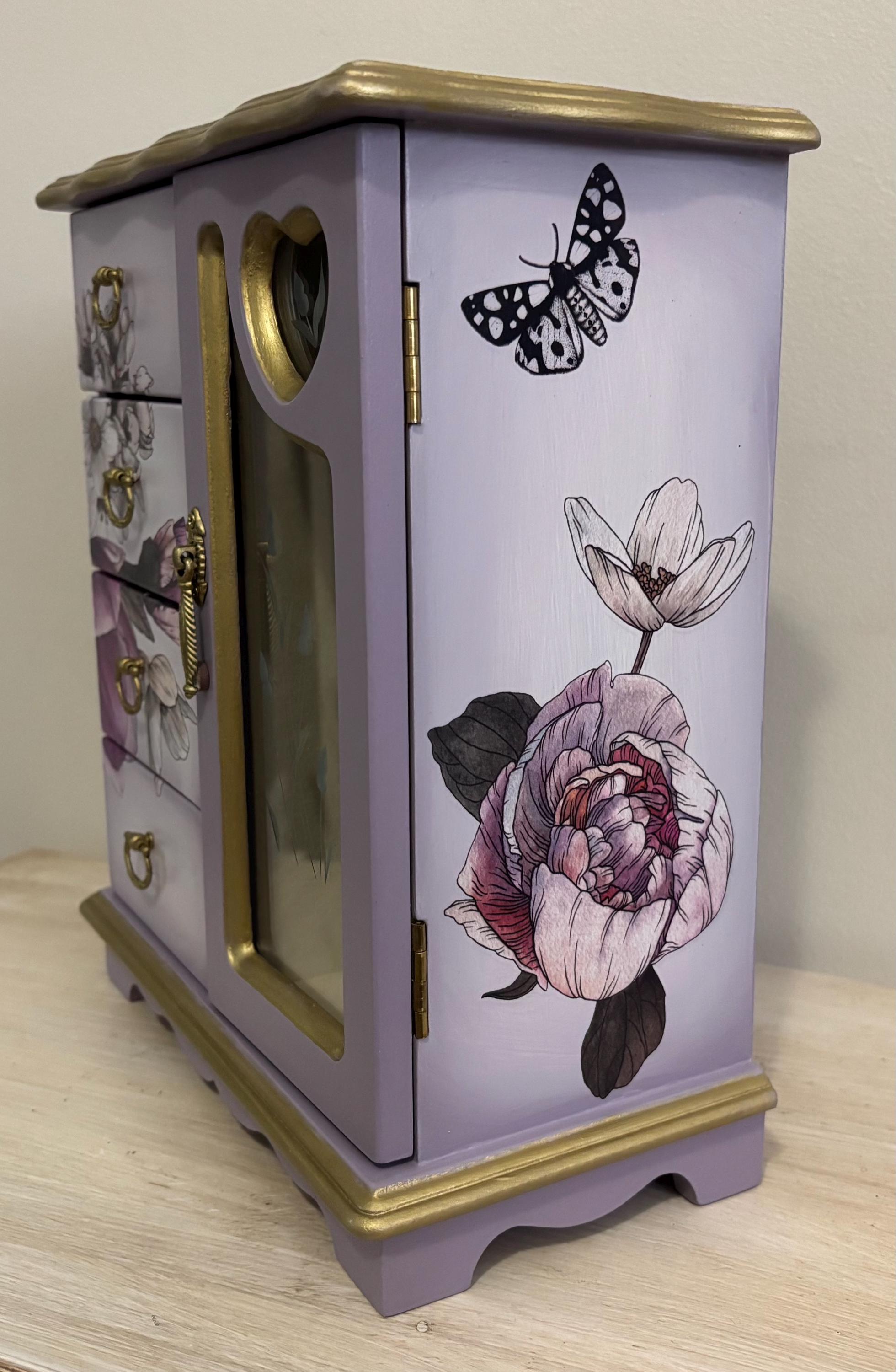 Hand Painted Jewelry Box, Purple Jewelry Box, Floral Jewelry Box ...