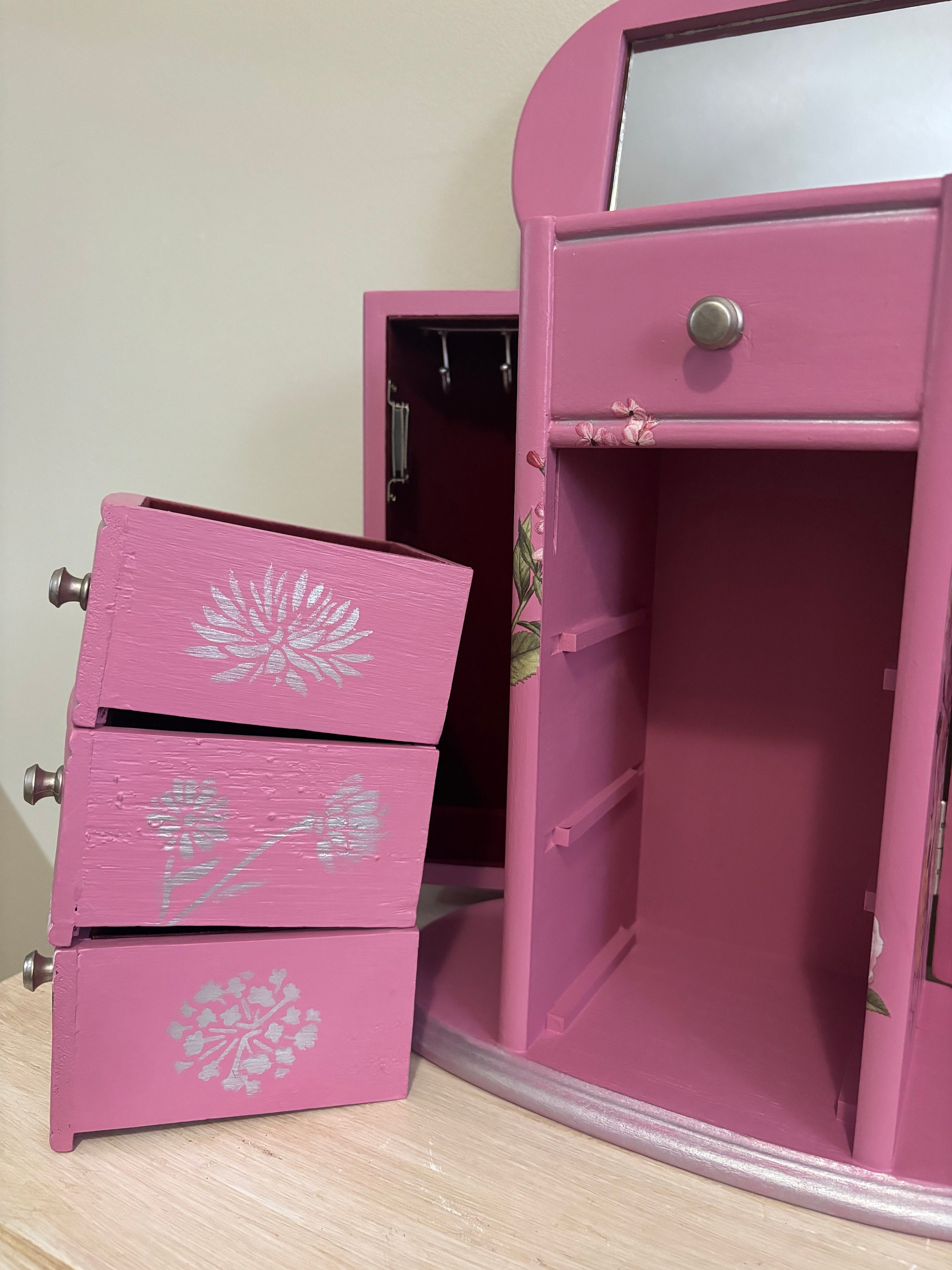 Hand Painted Jewelry Box, Pink Jewelry Box, Rose Jewelry Box, Floral ...