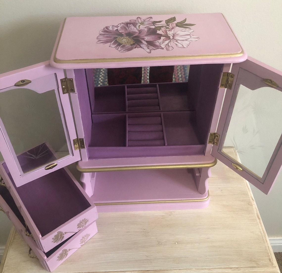 Floral Jewelry Box, Upcycled Jewelry Box, Painted Jewelry Box, Tabletop ...