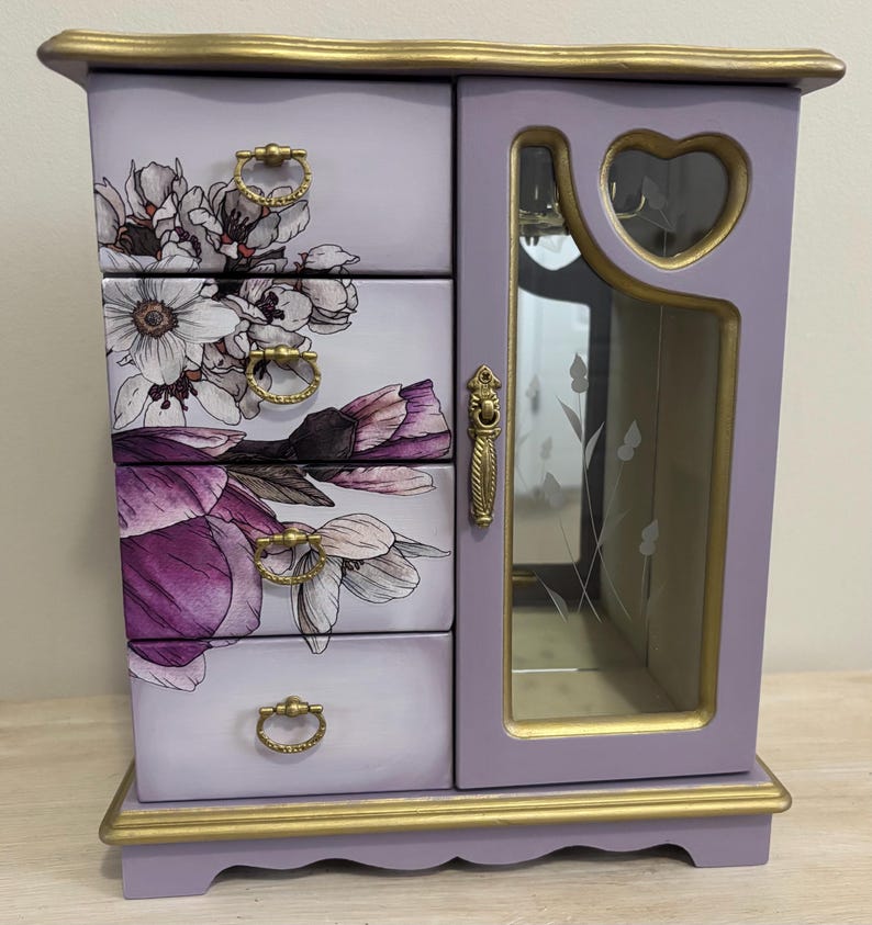Hand Painted Jewelry Box, Purple Jewelry Box, Floral Jewelry Box ...