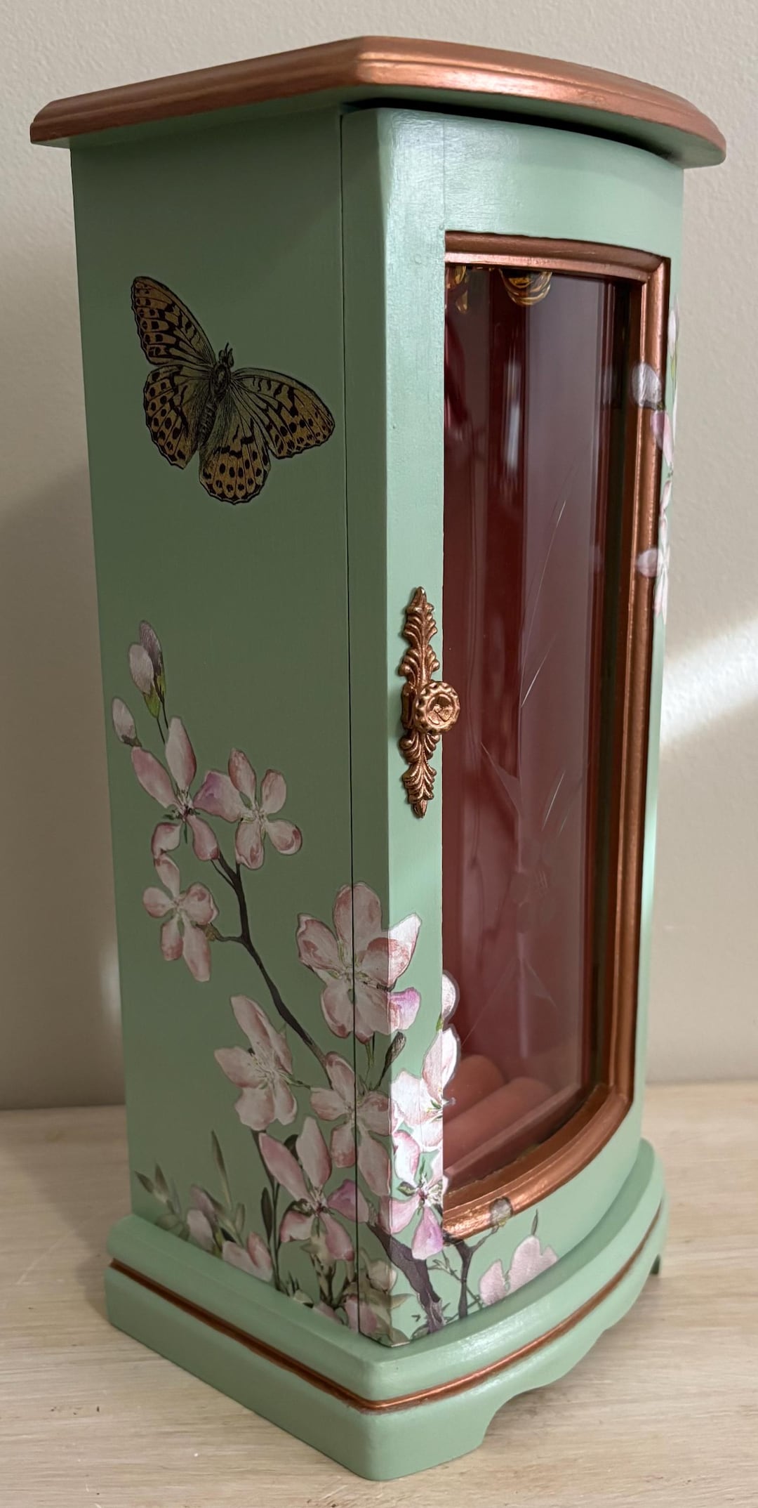 Hand Painted Jewelry Box, Green Jewelry Box, Sage Green, Floral Jewelry ...