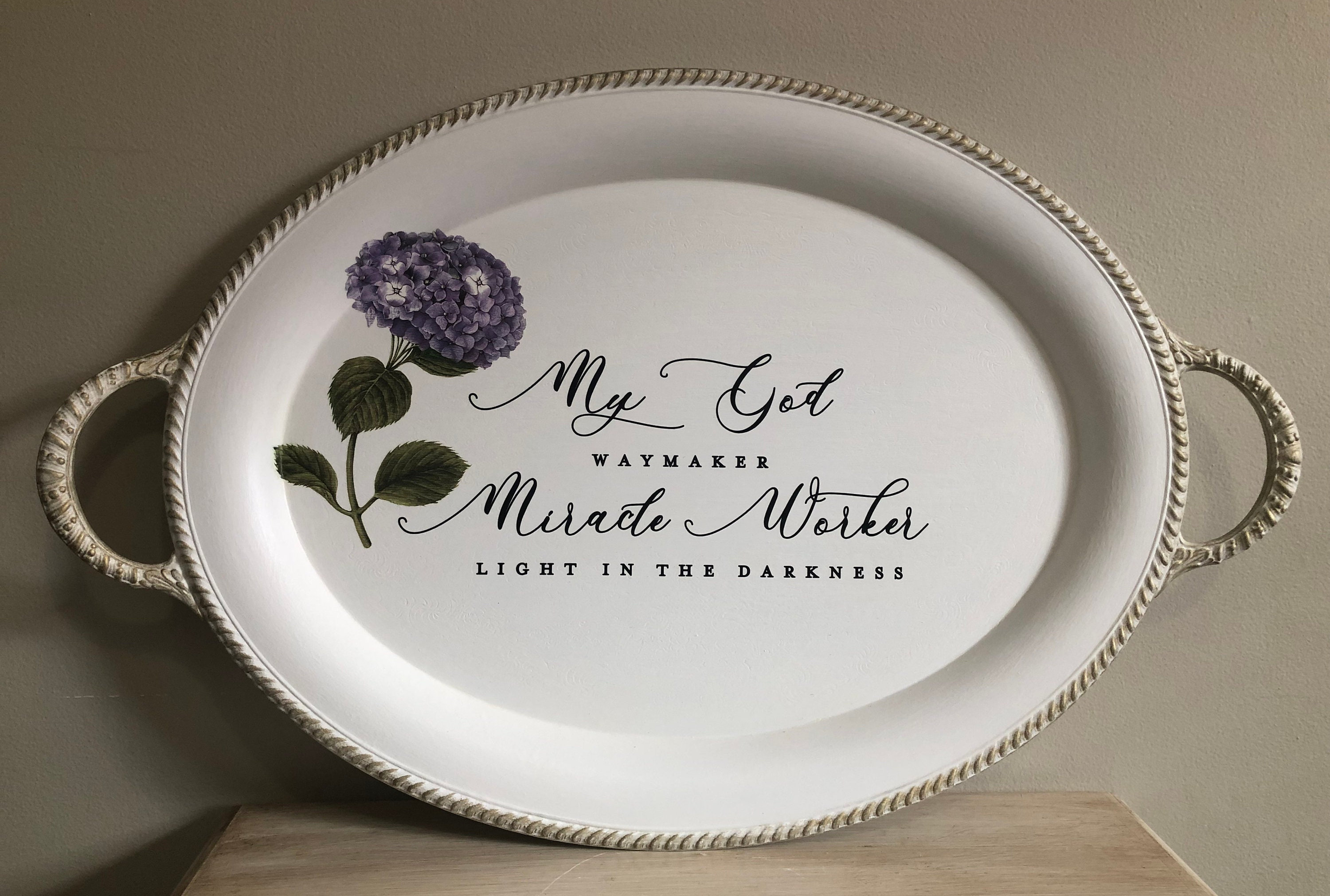 Hand Painted Extra Large Silver Tray, Upcycled Silver Tray, Religious ...