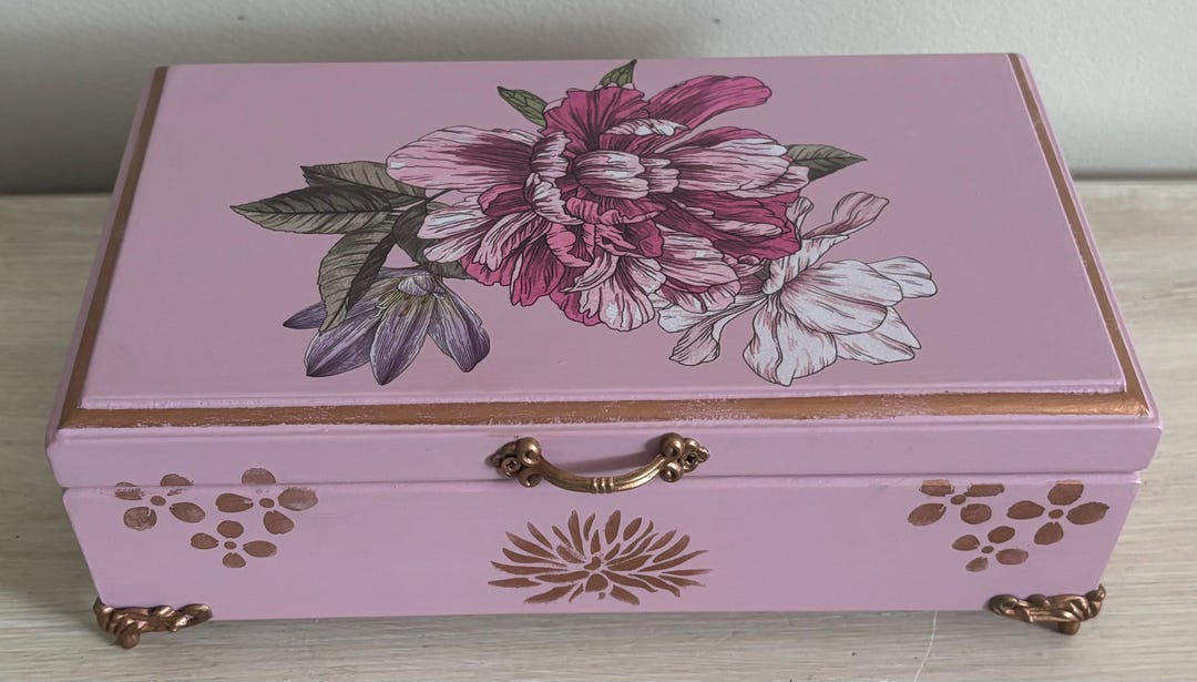 Pink Jewelry Box, Floral Jewelry Box, Tabletop Jewelry Box, Hand ...