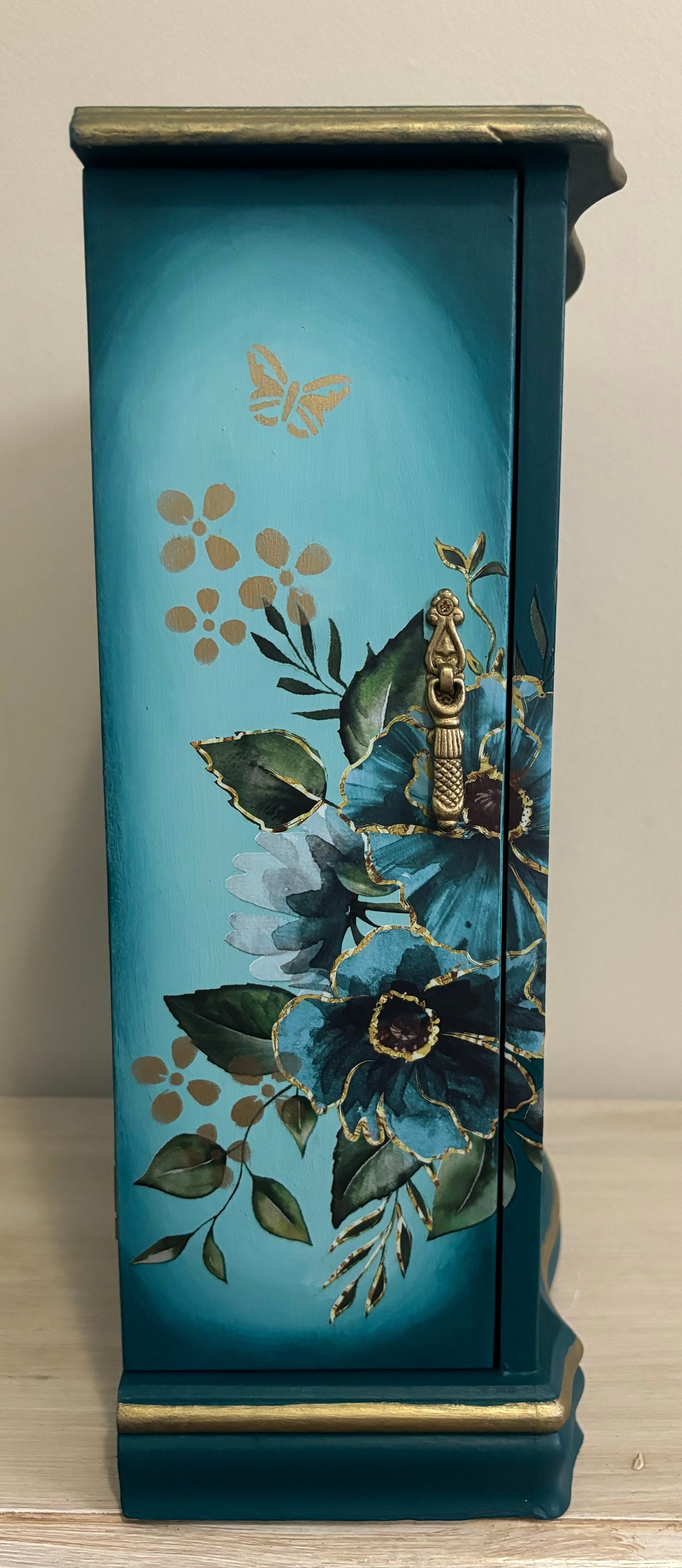 Large Teal Hand Painted Jewelry Box, Turquoise Jewelry Box, Blue ...