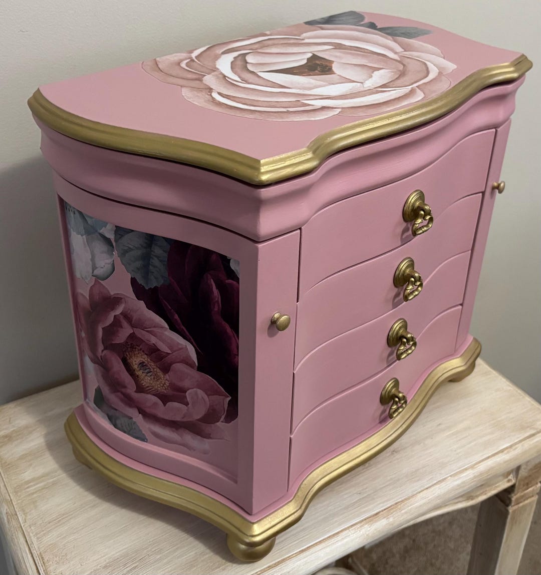 Hand Painted XL Jewelry Box, Pink Jewelry Box, Rose Jewelry Box, Floral ...