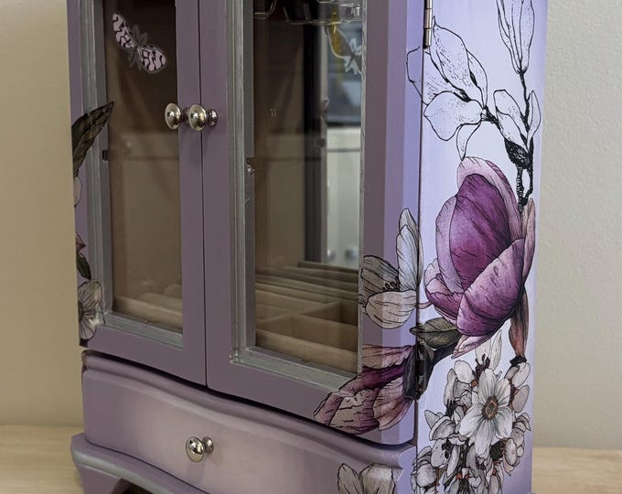 Hand Painted Jewelry Box, Purple Jewelry Box, Floral Jewelry Box ...