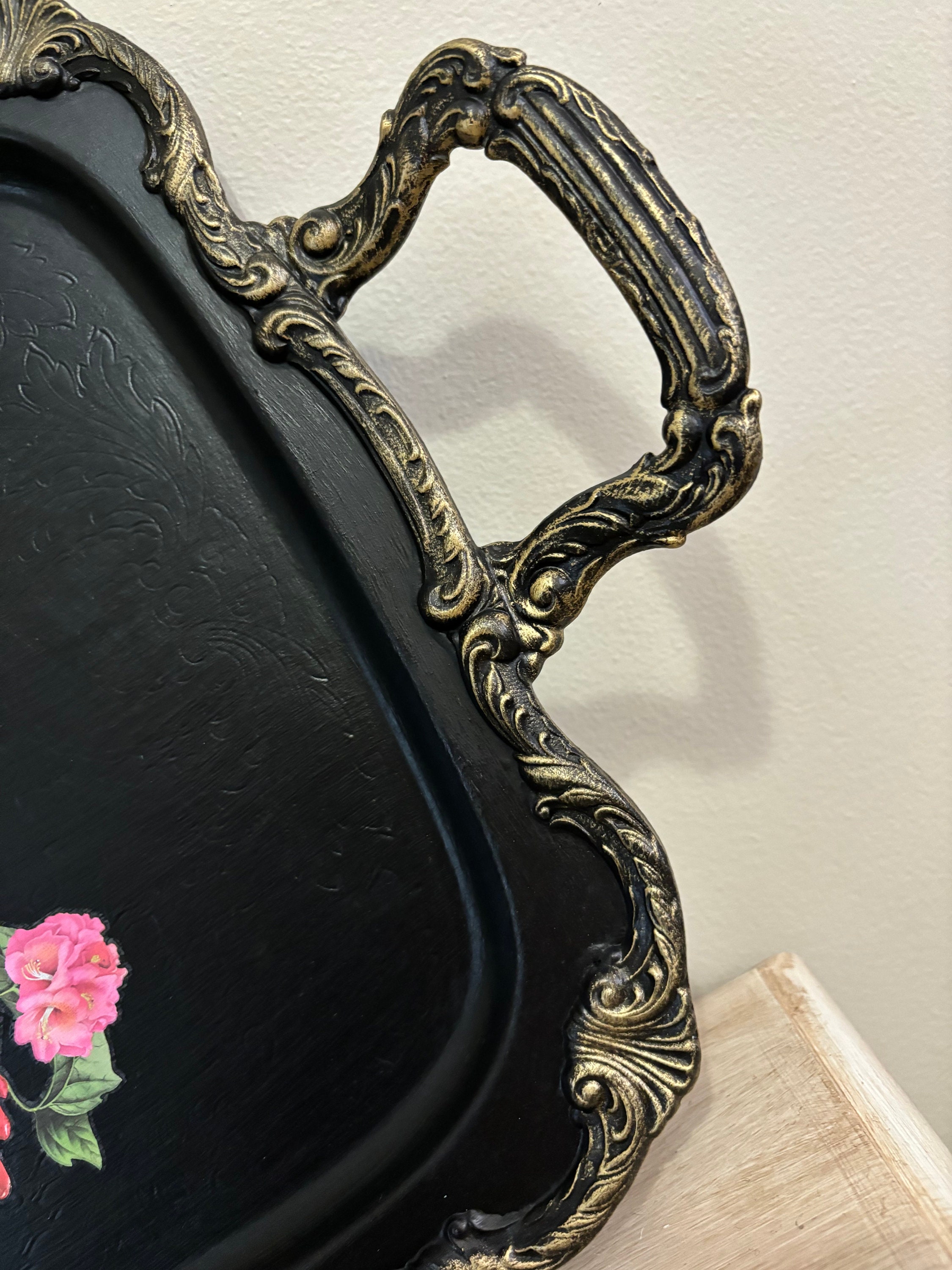 Gorgeous Extra Large Painted Silver Tray, Upcycled Silver Tray, Large ...