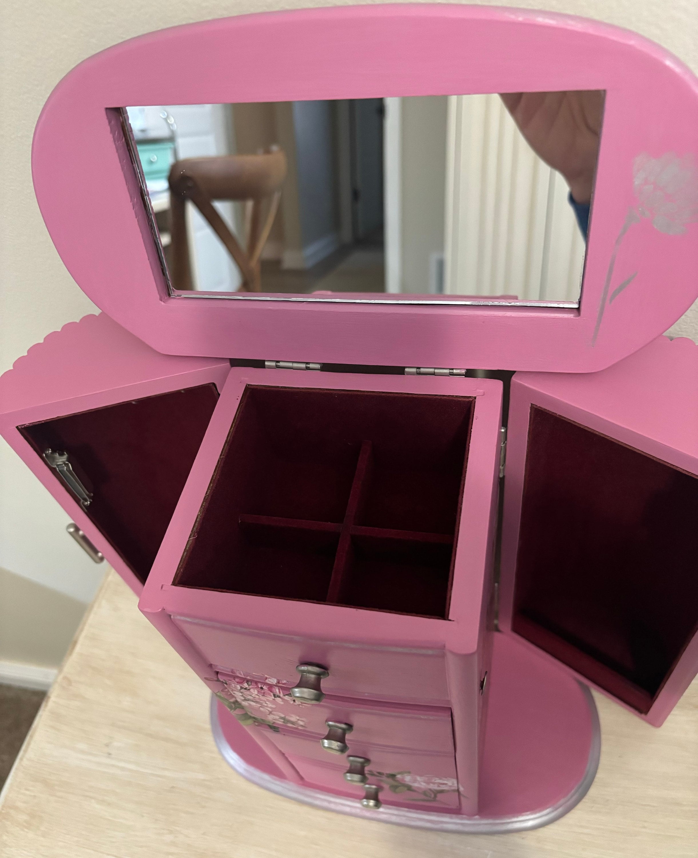 Hand Painted Jewelry Box, Pink Jewelry Box, Rose Jewelry Box, Floral ...