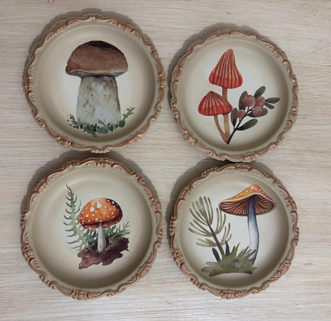 Mushroom Coasters, Cottagecore Coasters, Set of Coasters, Hand Painted ...
