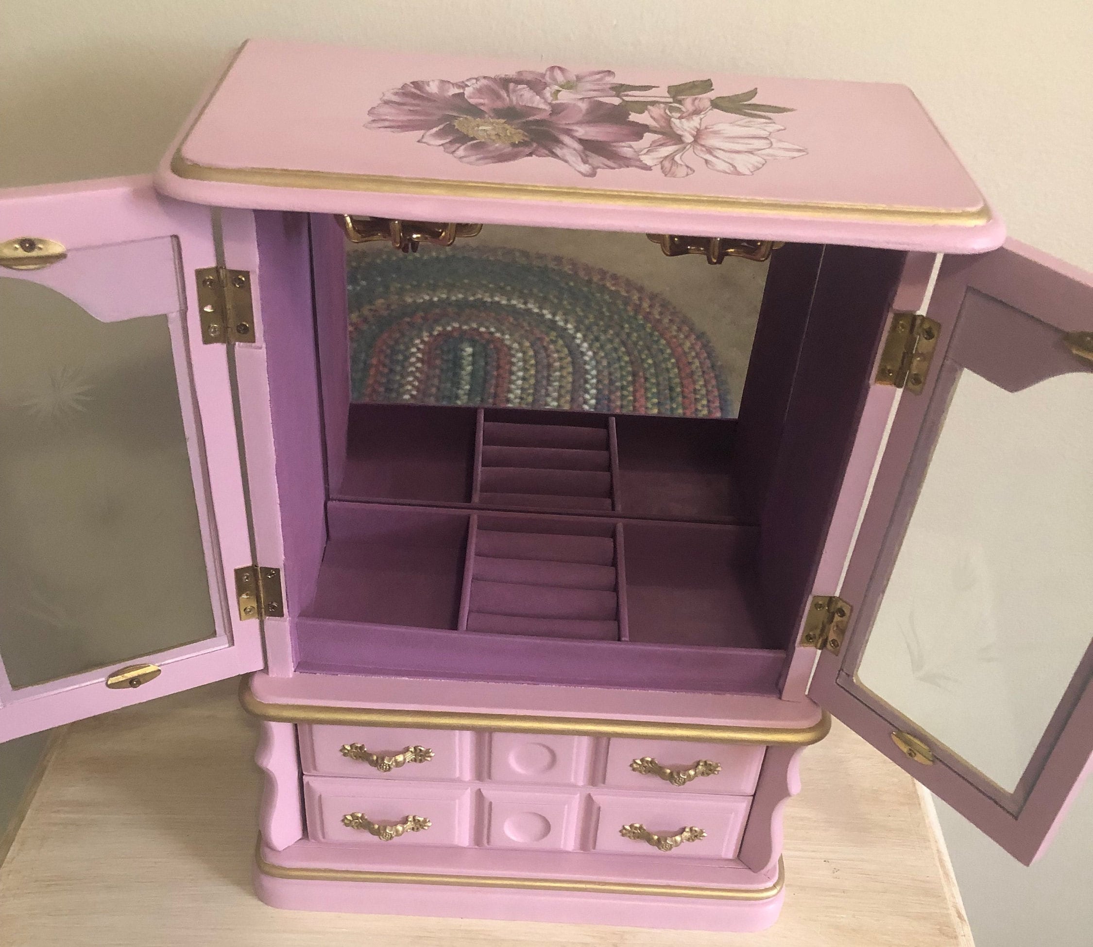 Floral Jewelry Box, Upcycled Jewelry Box, Painted Jewelry Box, Tabletop ...