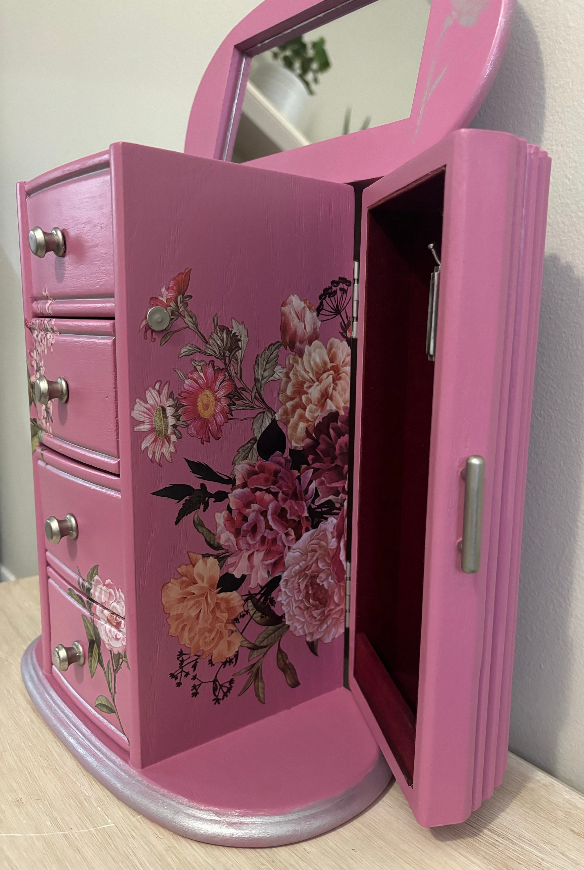 Hand Painted Jewelry Box, Pink Jewelry Box, Rose Jewelry Box, Floral ...