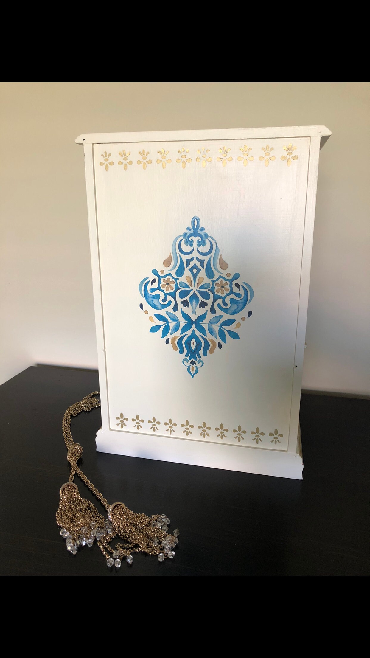 Large Ivory Hand Painted Upcycled Jewelry Box, Ladies Jewelry Box ...