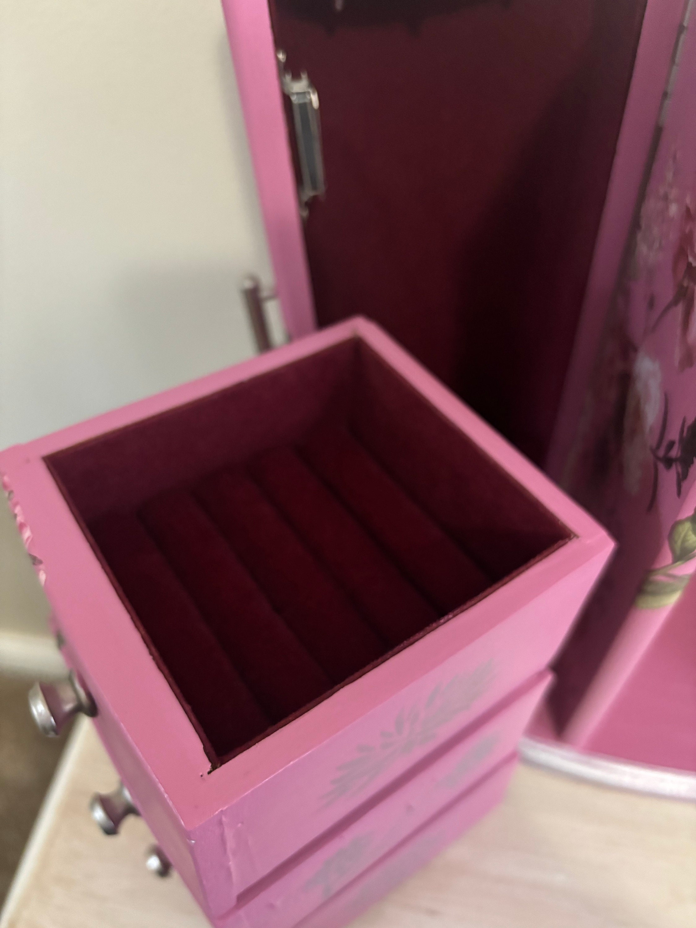 Hand Painted Jewelry Box, Pink Jewelry Box, Rose Jewelry Box, Floral ...