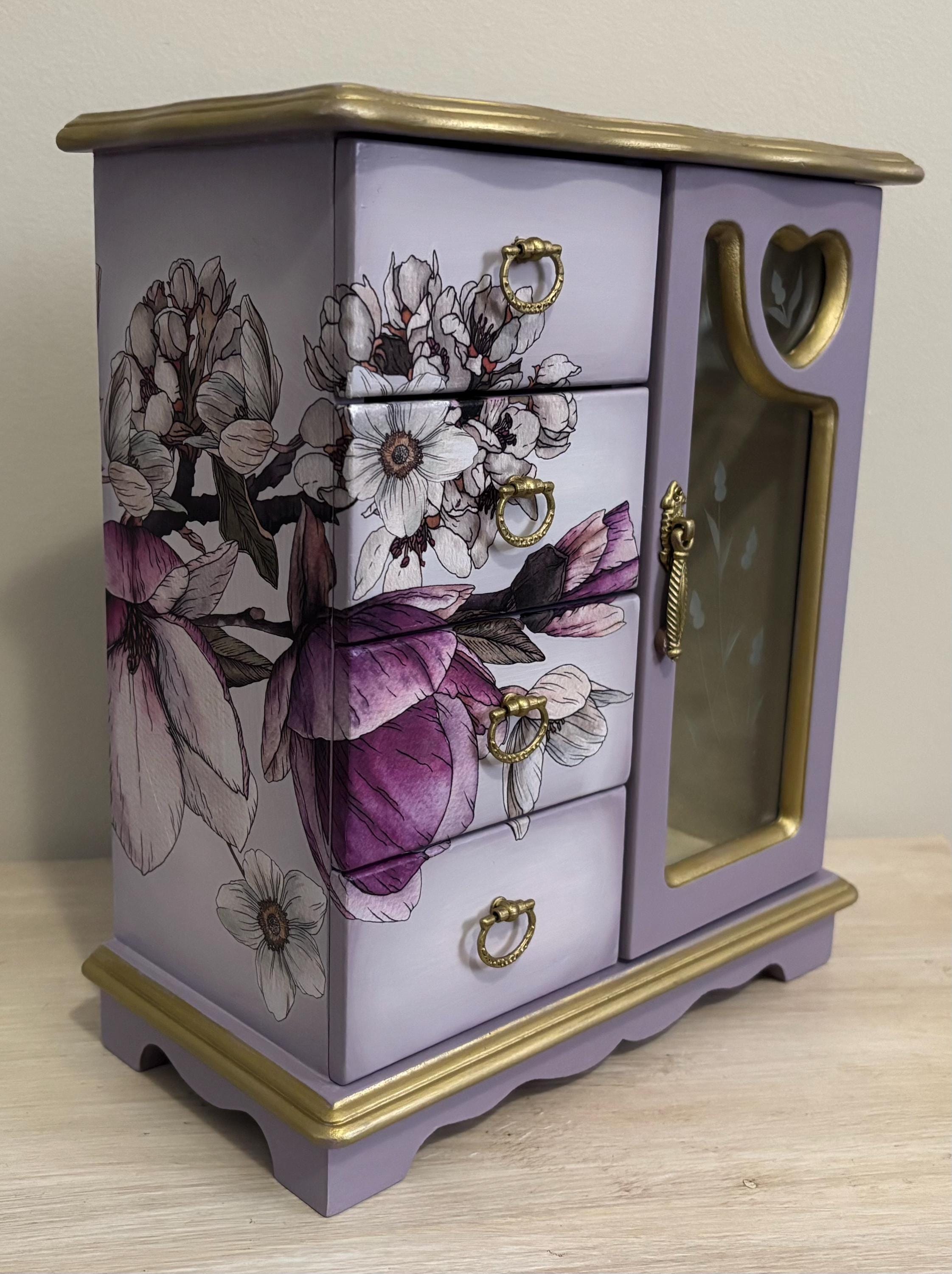 Hand Painted Jewelry Box, Purple Jewelry Box, Floral Jewelry Box ...