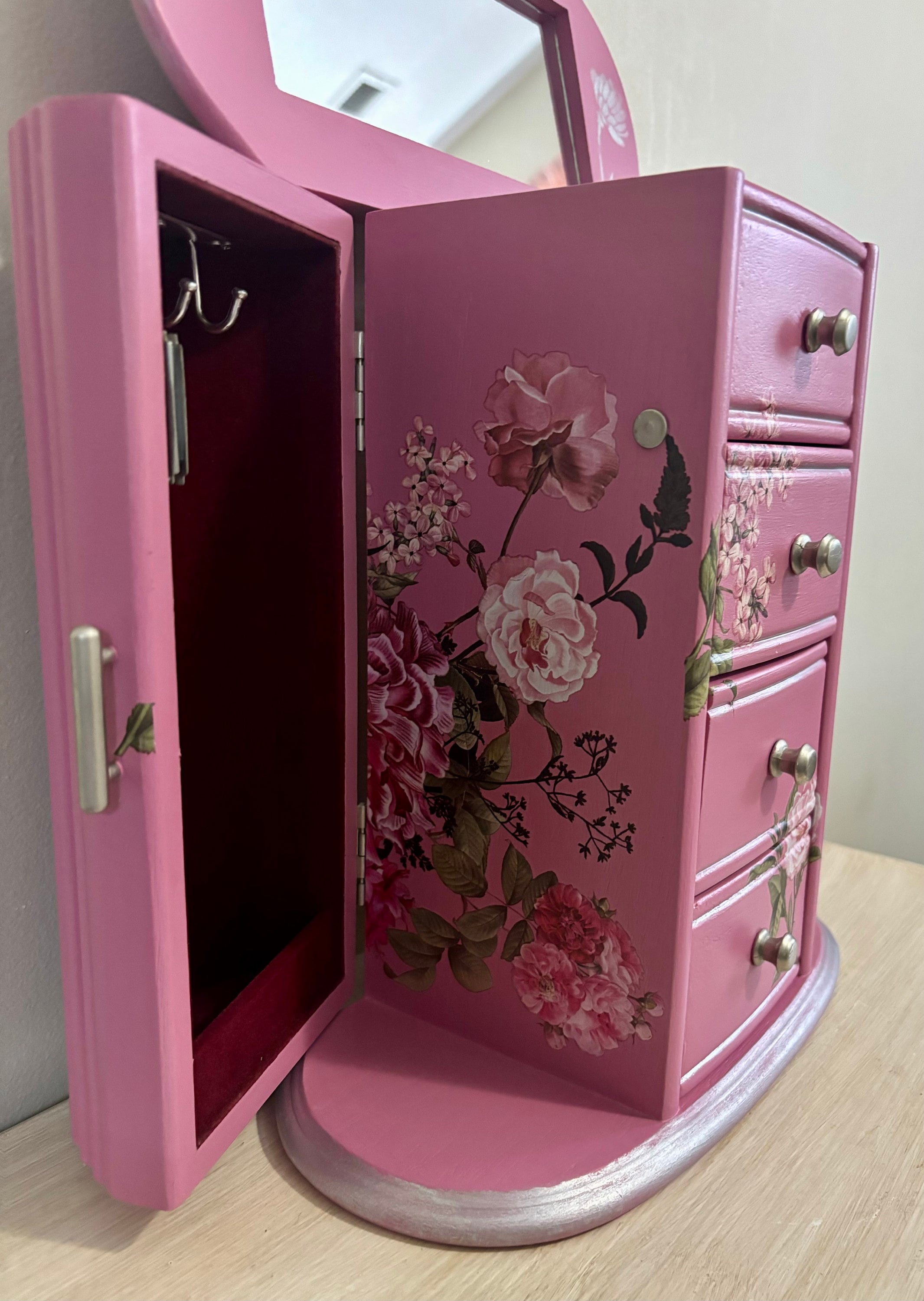 Hand Painted Jewelry Box, Pink Jewelry Box, Rose Jewelry Box, Floral ...