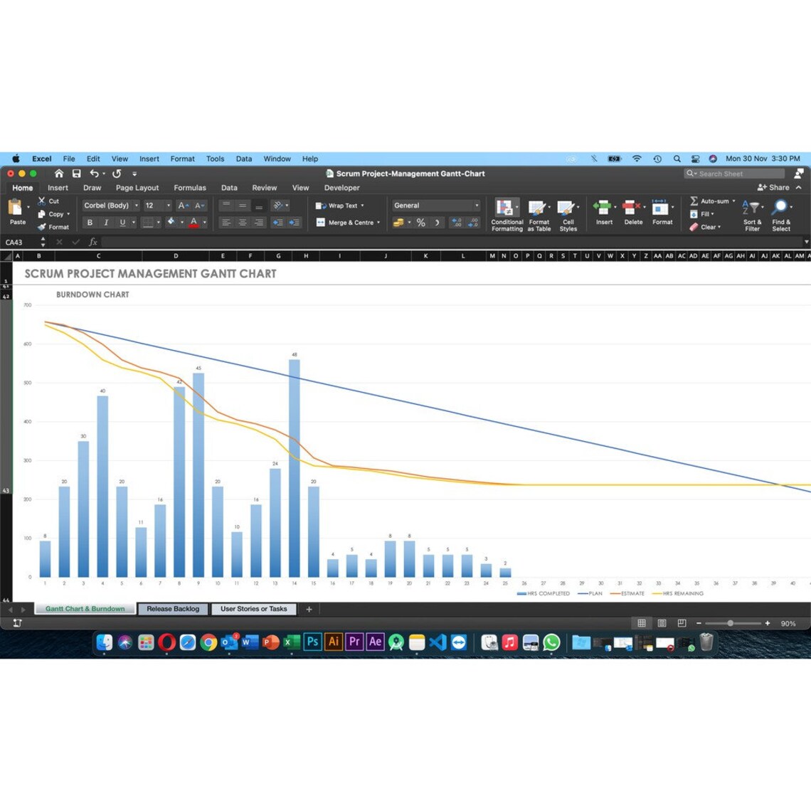 Scrum Project Management Gantt Chart Excel Template - Etsy