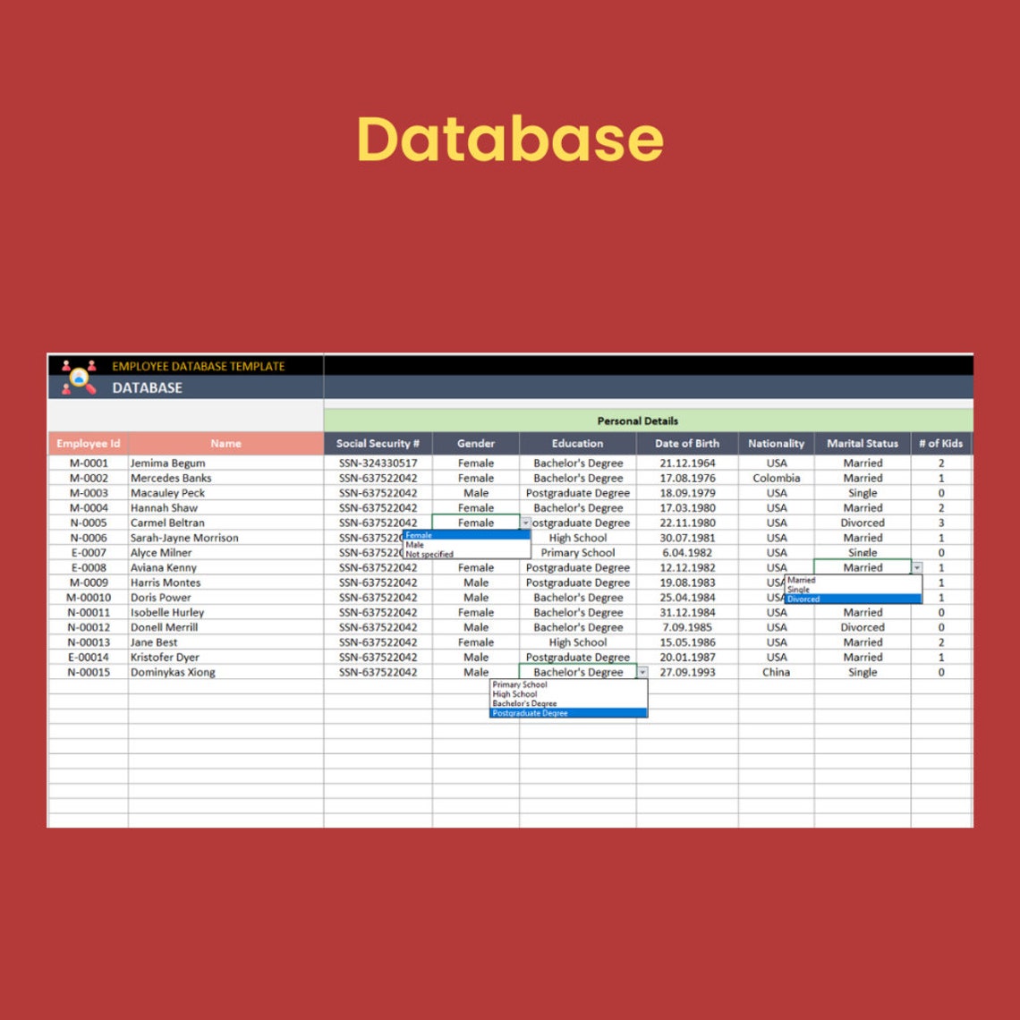 Advanced Employee Excel Database and Dashboard | HR Management ...