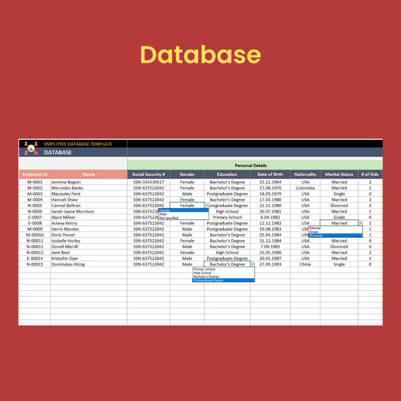 Advanced Employee Excel Database and Dashboard | HR Management ...