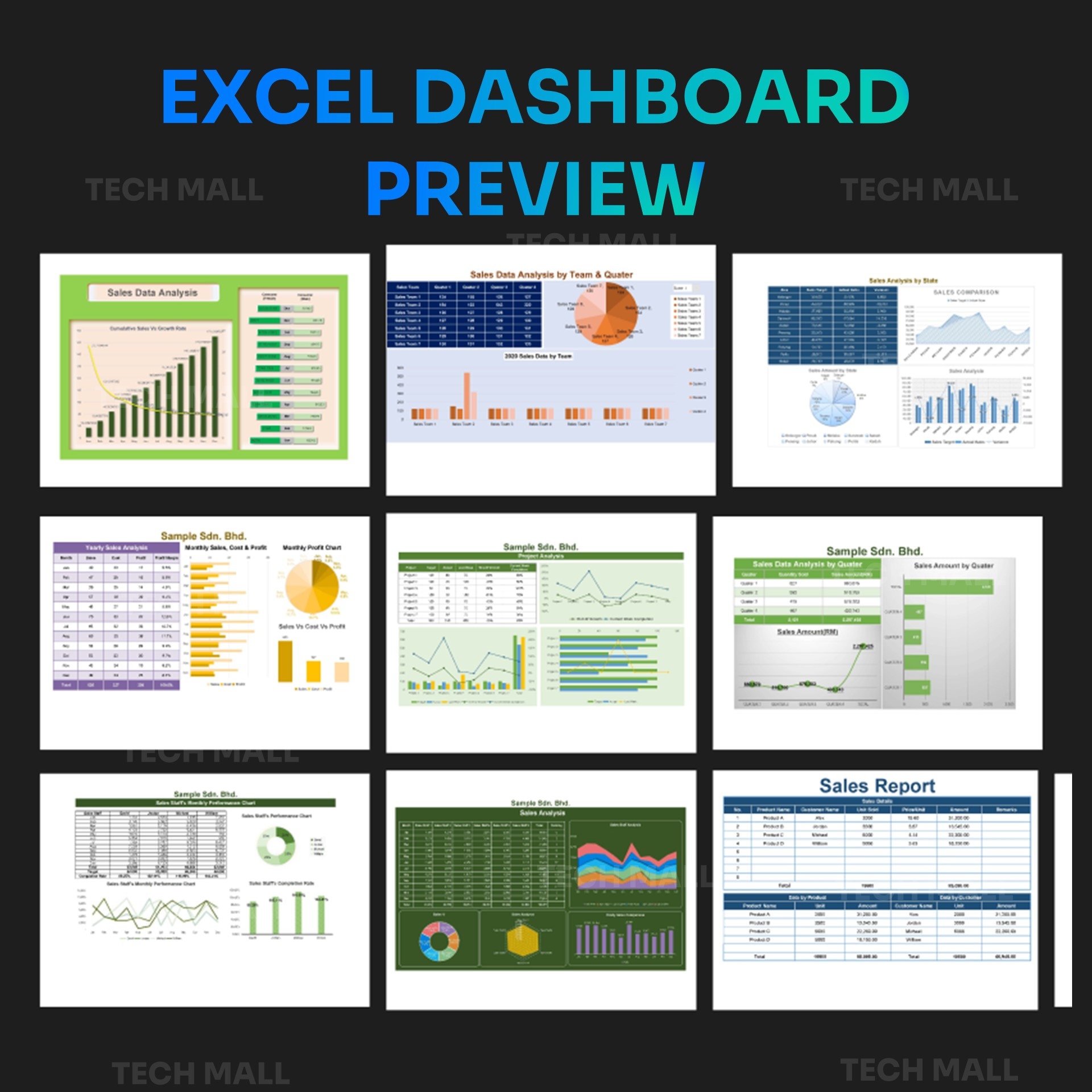 50 Excel Sales Report Templates: Analysis Dashboard (A4) - Etsy