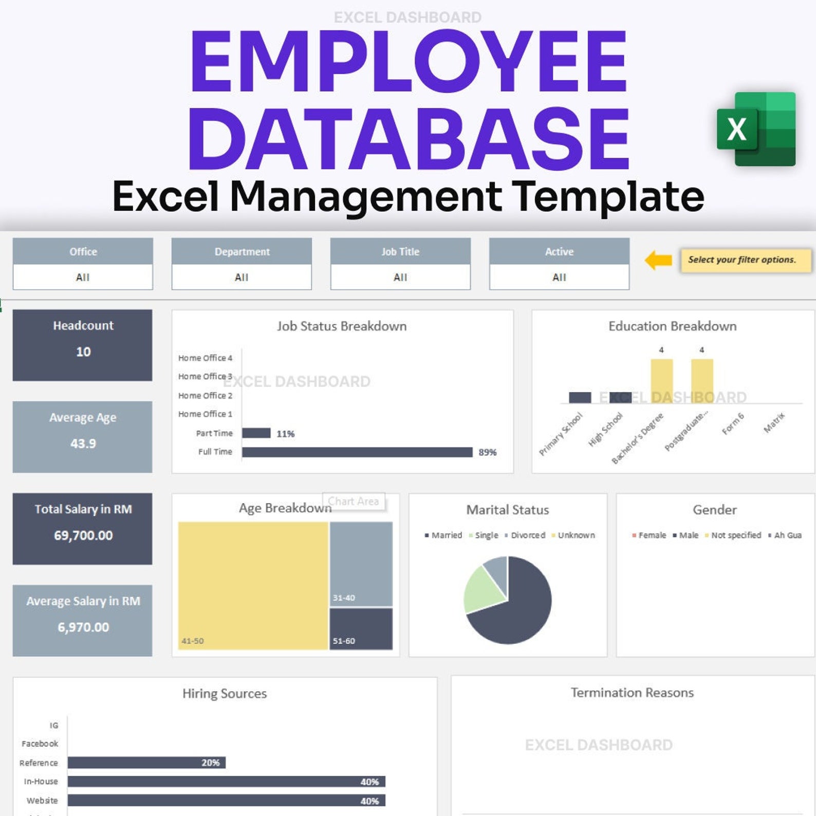 Advanced Employee Excel Database and Dashboard | HR Management ...