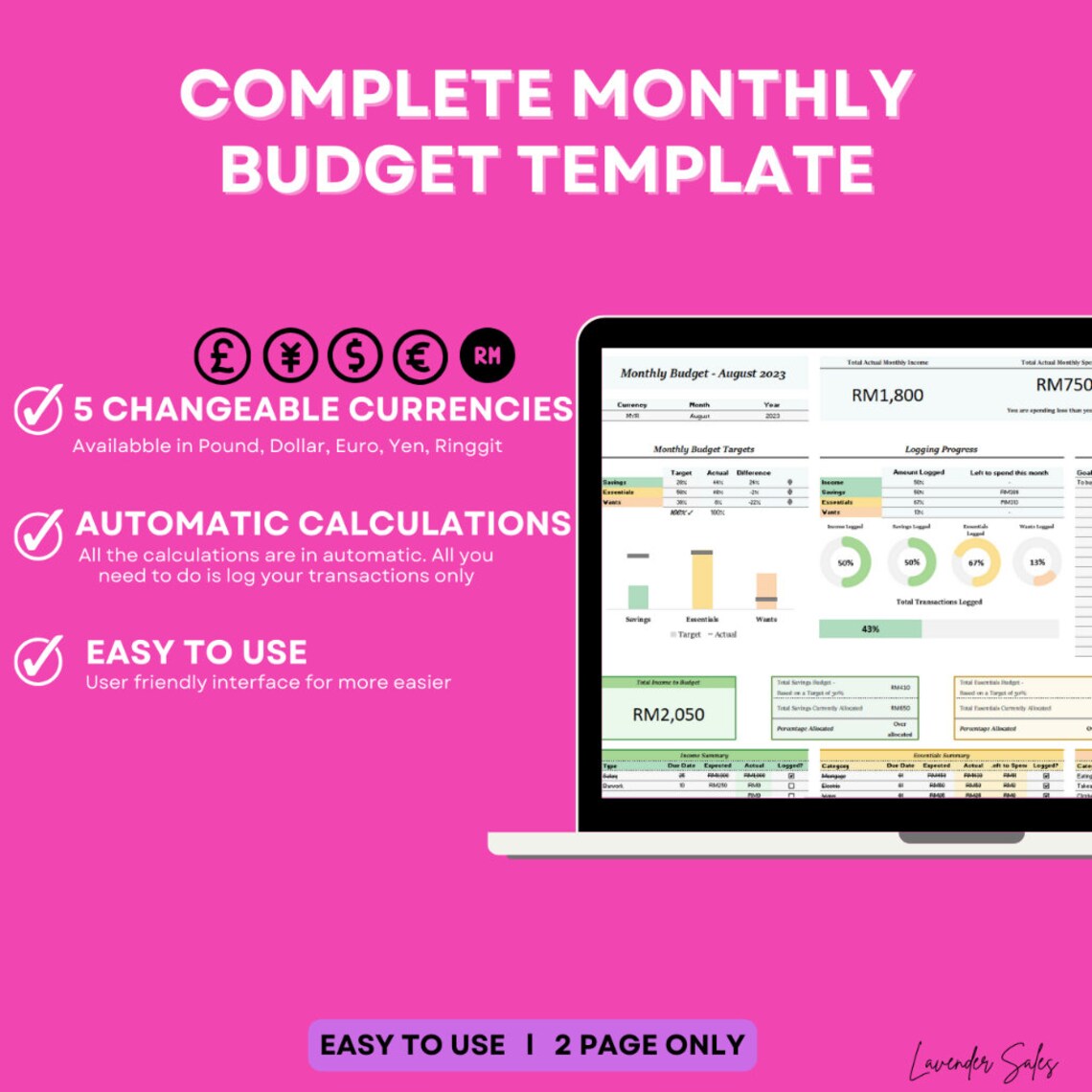 Excel Monthly Budget Planner - Calendar View | Financial Tracker | Easy ...