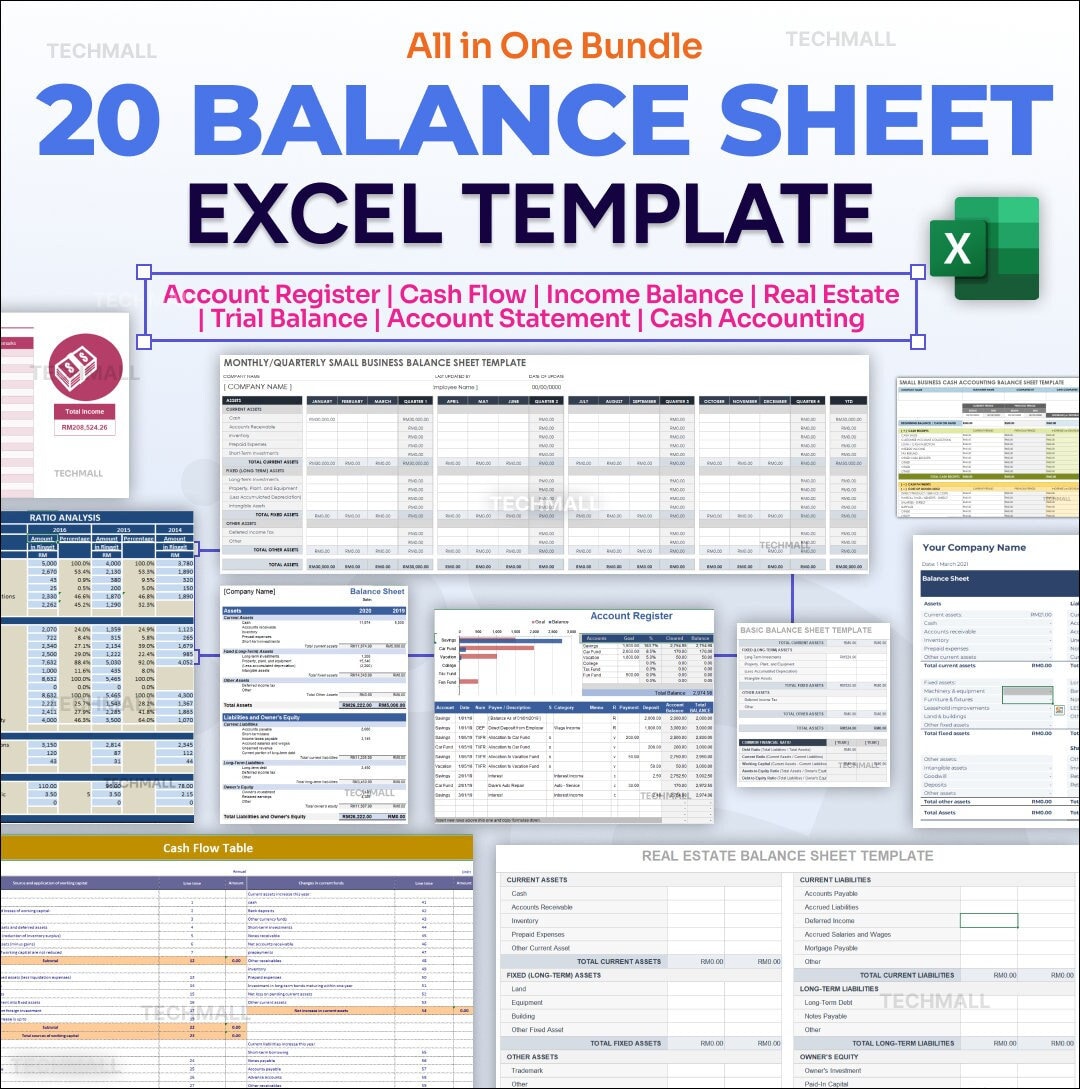 20 Excel Balance Sheet Excel Templates Pack – Perfect for Personal and ...