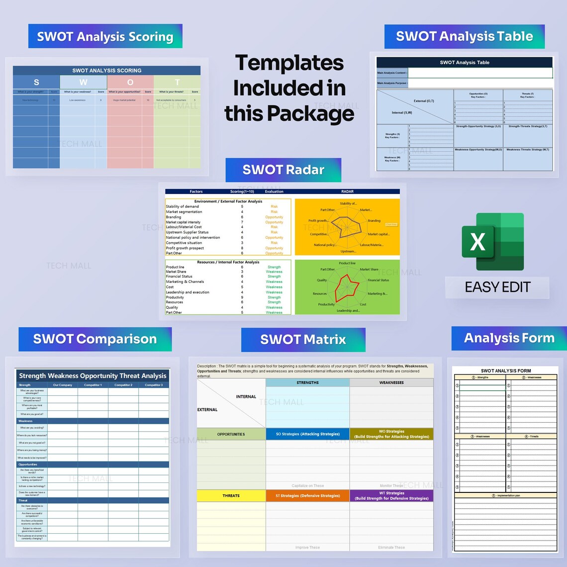SWOT Analysis Excel Template Tool Kit Analysis Radar Scoring Table ...