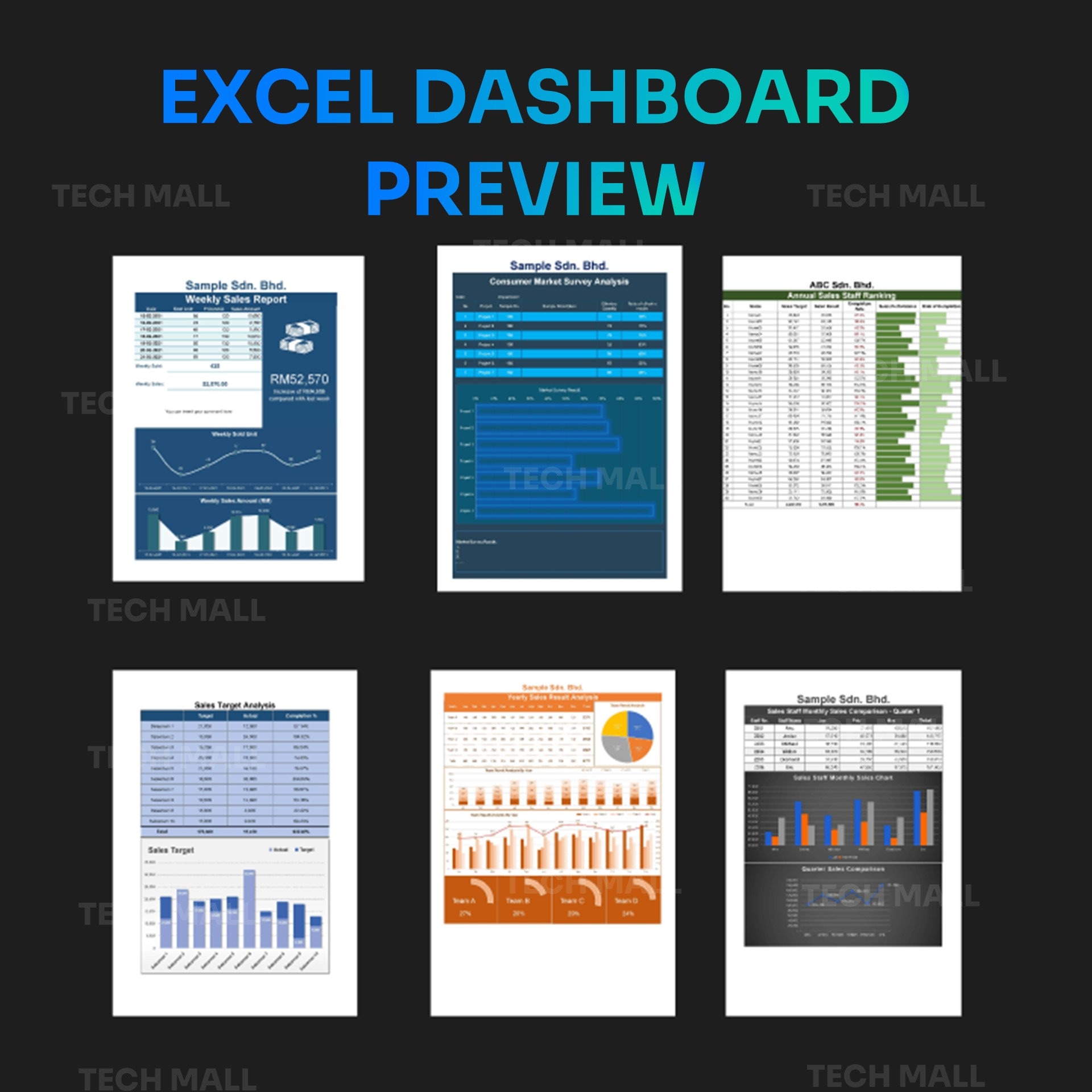 50 Excel Sales Report Templates: Analysis Dashboard (A4) - Etsy