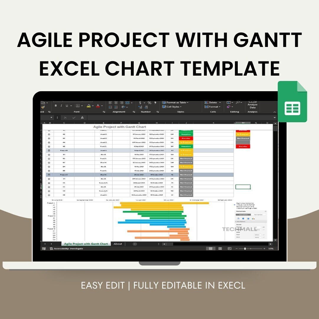Agile Project With Gantt Chart Excel Template | the Customizable Project Management System With ...