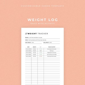 Printable Daily Weight Tracker Canva Template, Weight Loss Journal ...