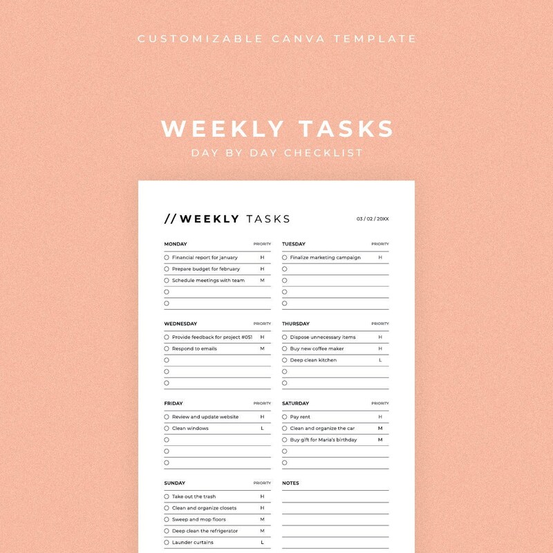 Weekly Task List Printable - Etsy