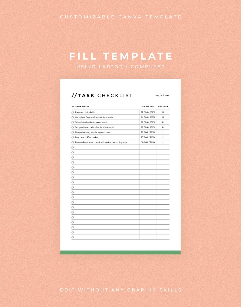 Printable Task Checklist Canva Template, Printable to Do List, Task ...