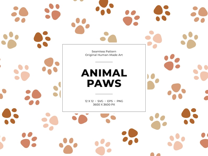 Cute Animal Paw Prints Seamless Pattern - Dog & Cat Paws Design - Etsy