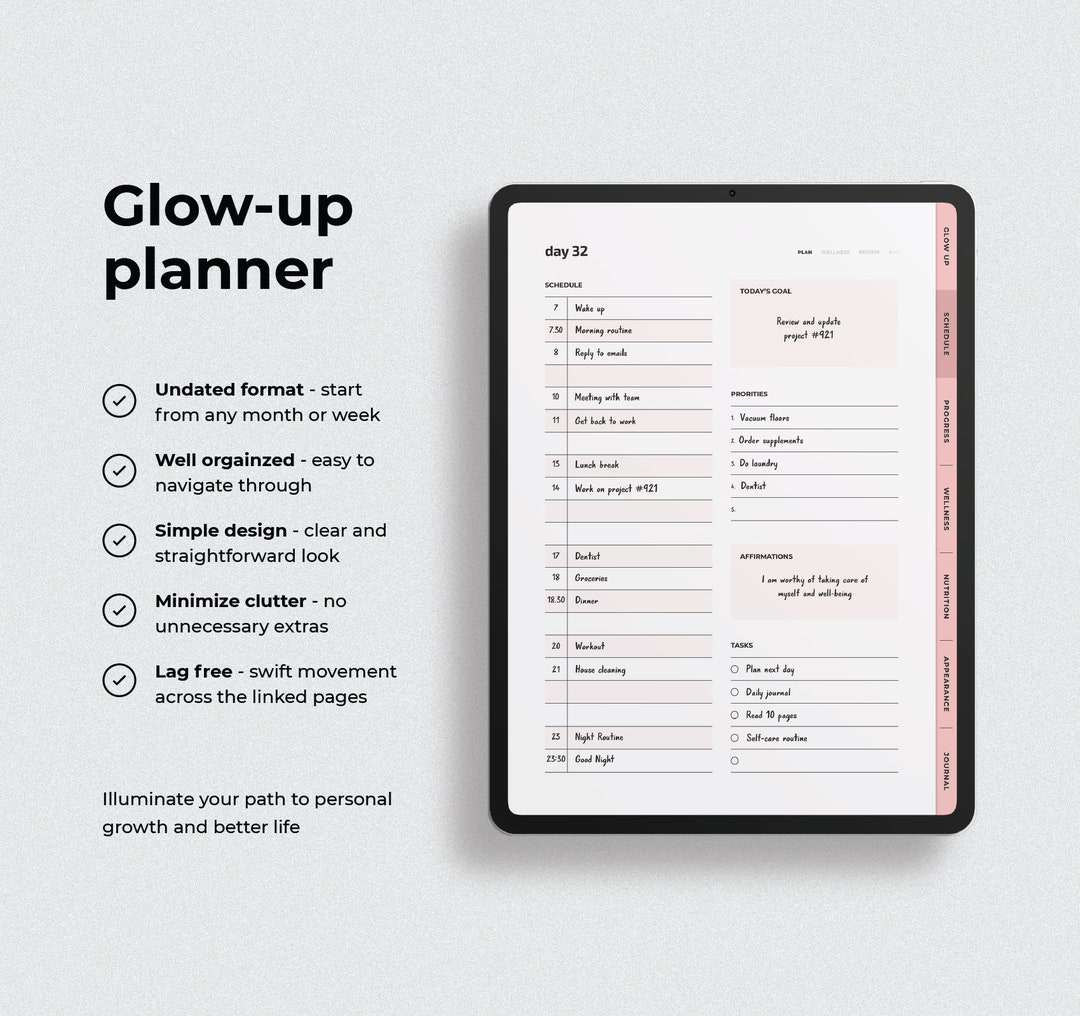 Digital Glow-up Planner, Fitness Tracker, Weight Loss Tracker, Sel ...