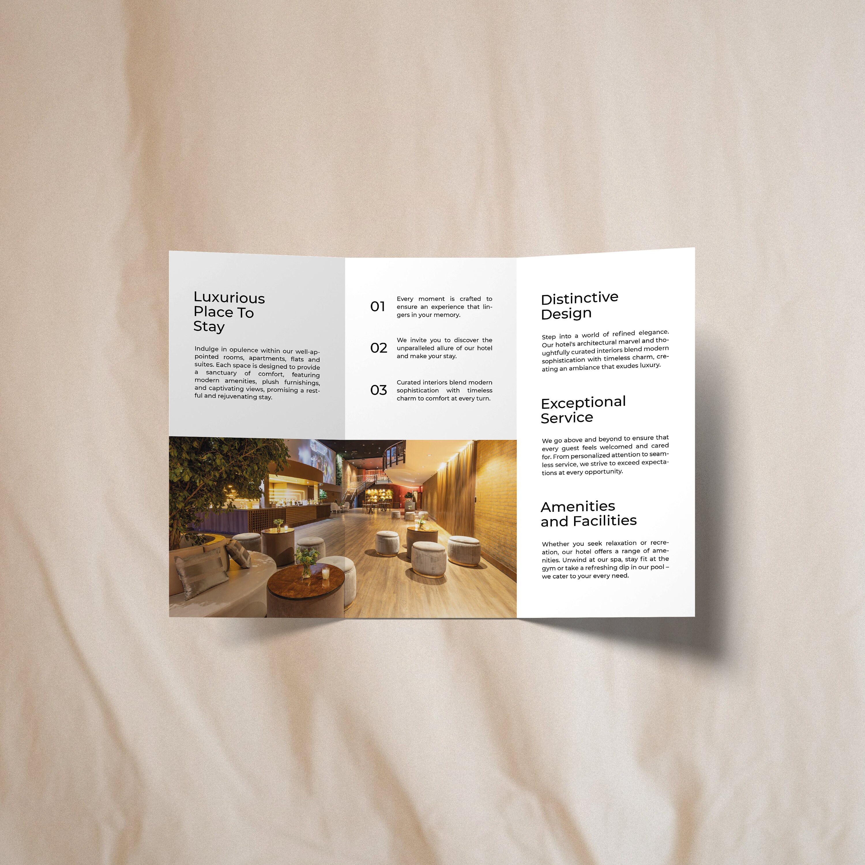 Luxury Hotel Trifold Brochure Canva Template, Elegant Vacation Flyer ...