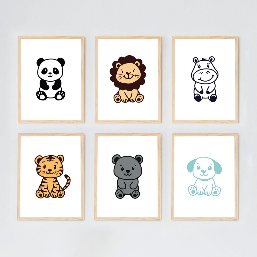 Cute Doodle Animal Clipart Set, Hand-drawn Animal Vectors, Nursery Room ...