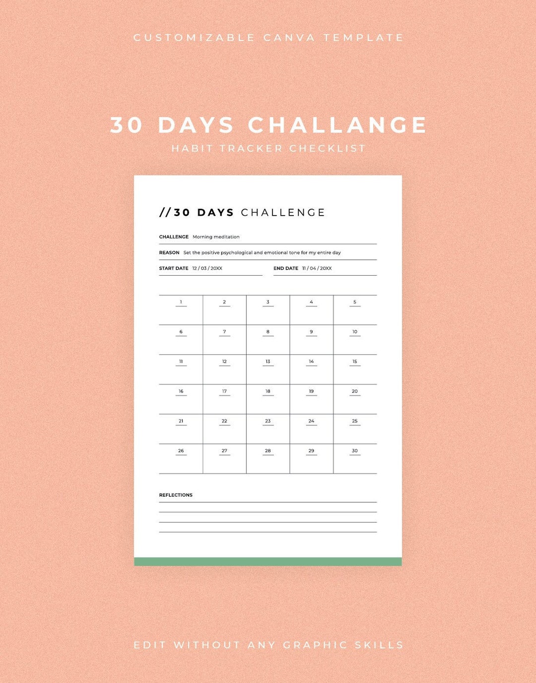 Printable 30 Days Challenge Tracker Canva Template, Printable Habit ...