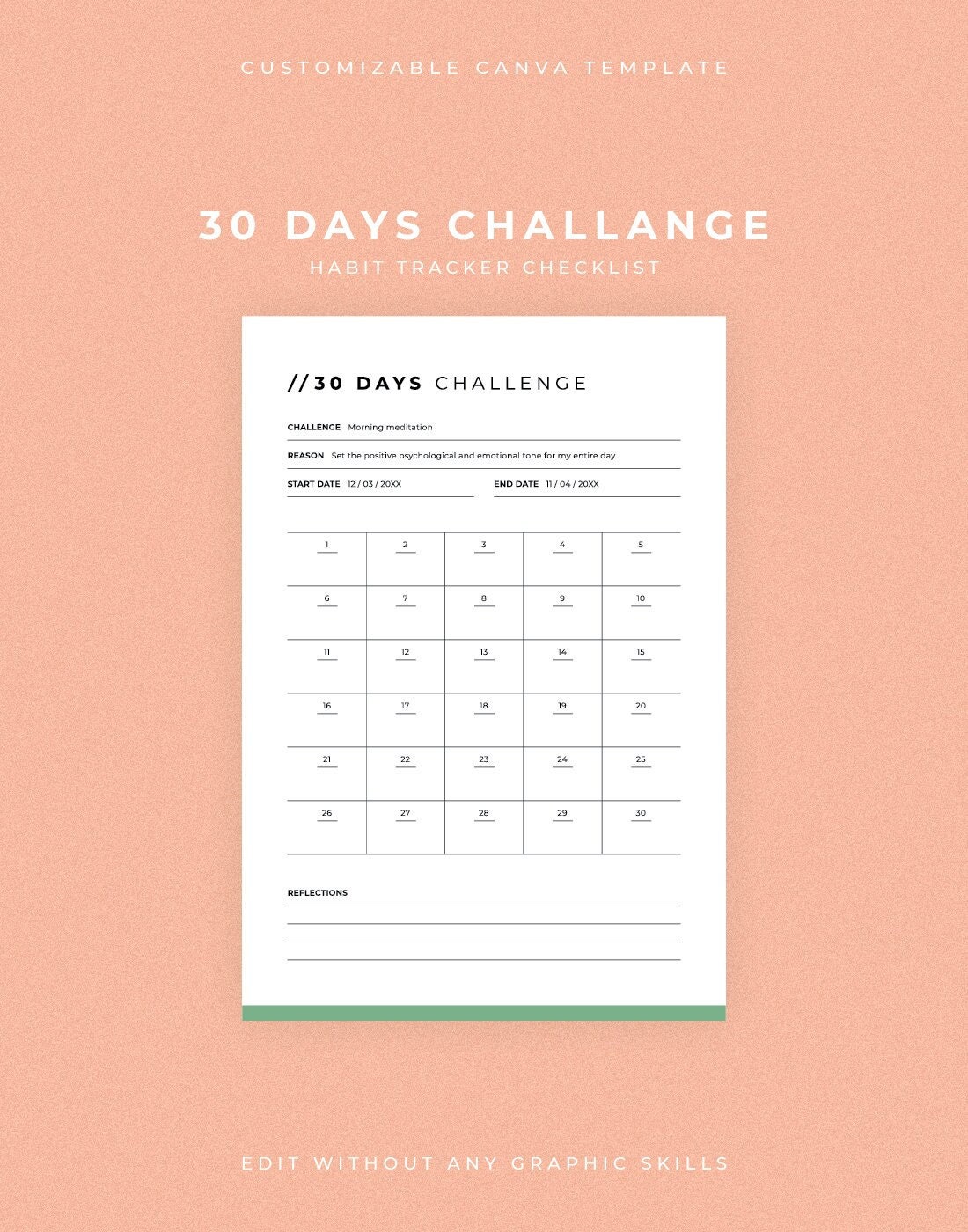 Printable 30 Days Challenge Tracker Canva Template, Printable Habit ...