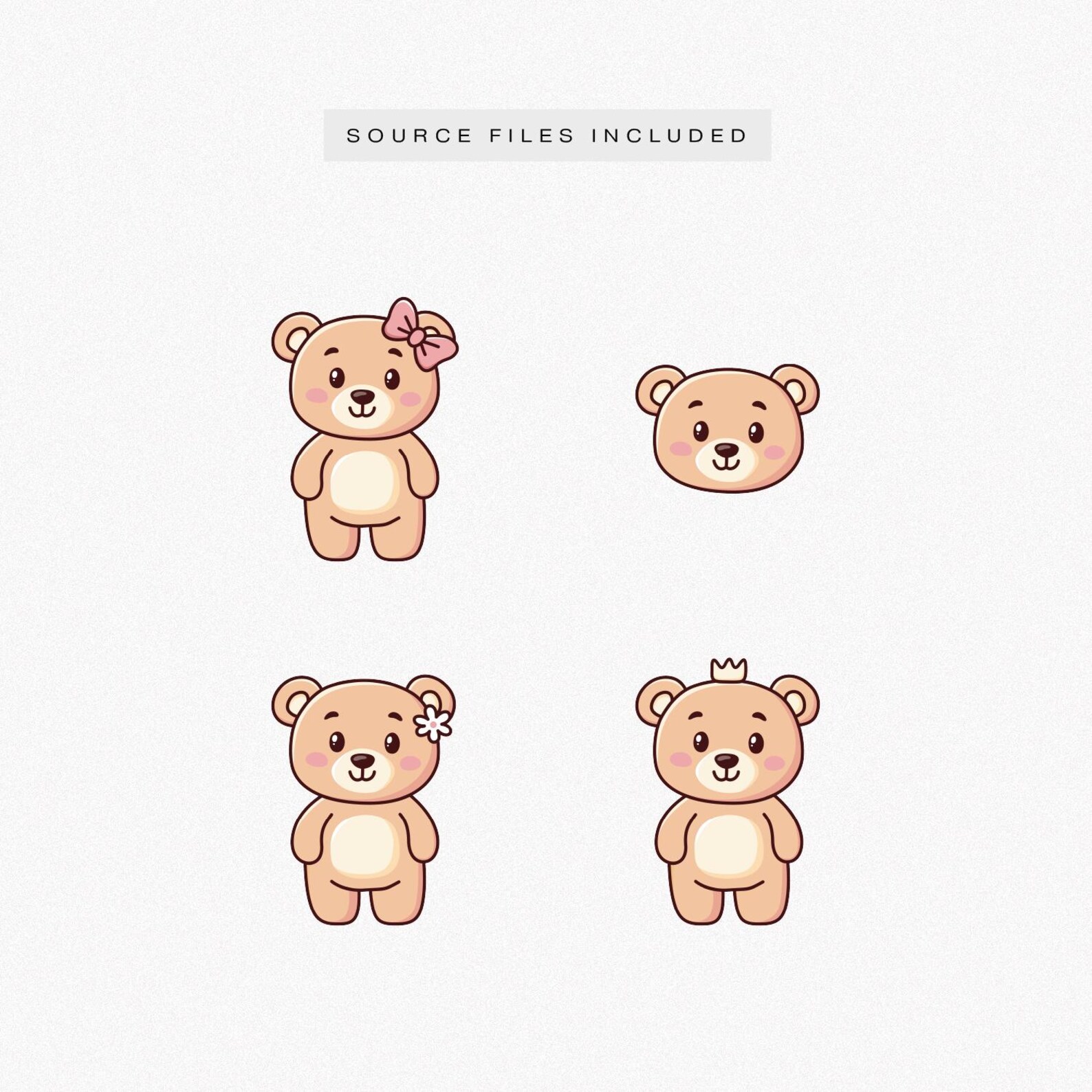 Cute Kawaii Bear Set, Little Teddy Bear Sticker Bundle, Adorable Bear ...