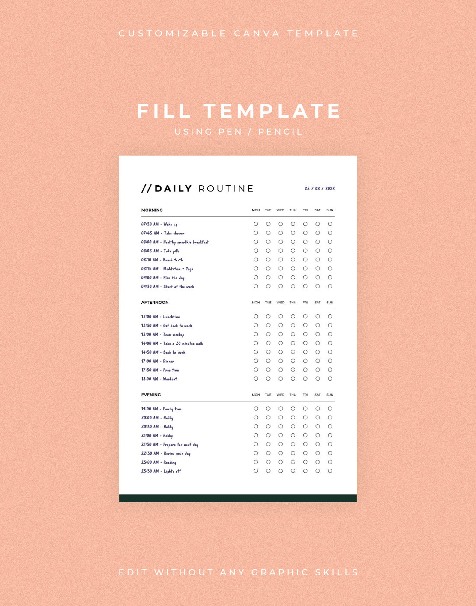 Printable Daily Routine Tracker Canva Template, Printable Habit Tracker ...