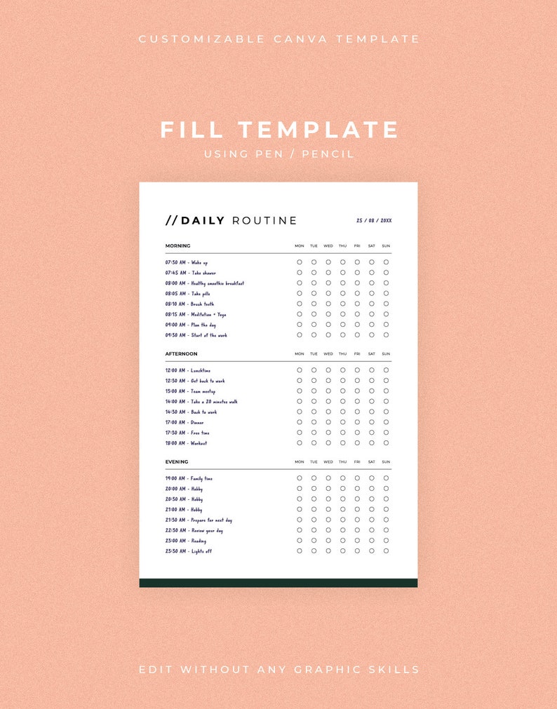 Printable Daily Routine Tracker Canva Template, Printable Habit Tracker ...